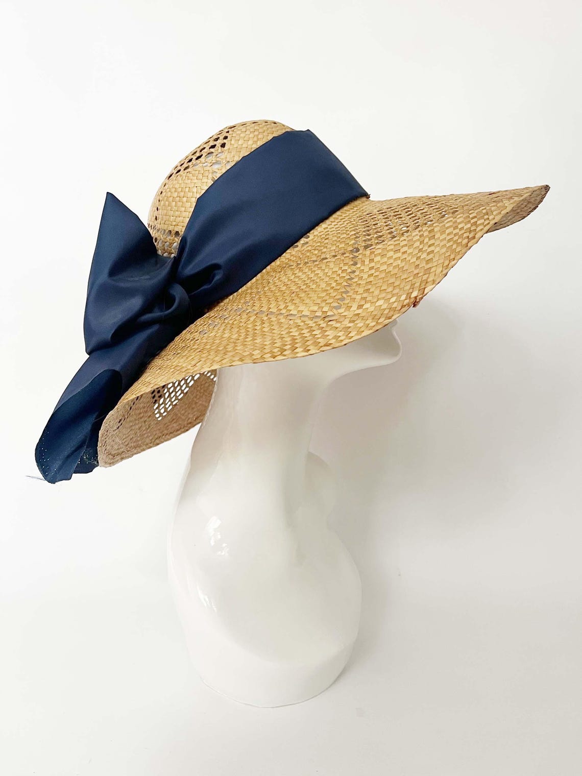 Vintage Straw Ascot Hat: Black & White Formal Races Hat - Etsy