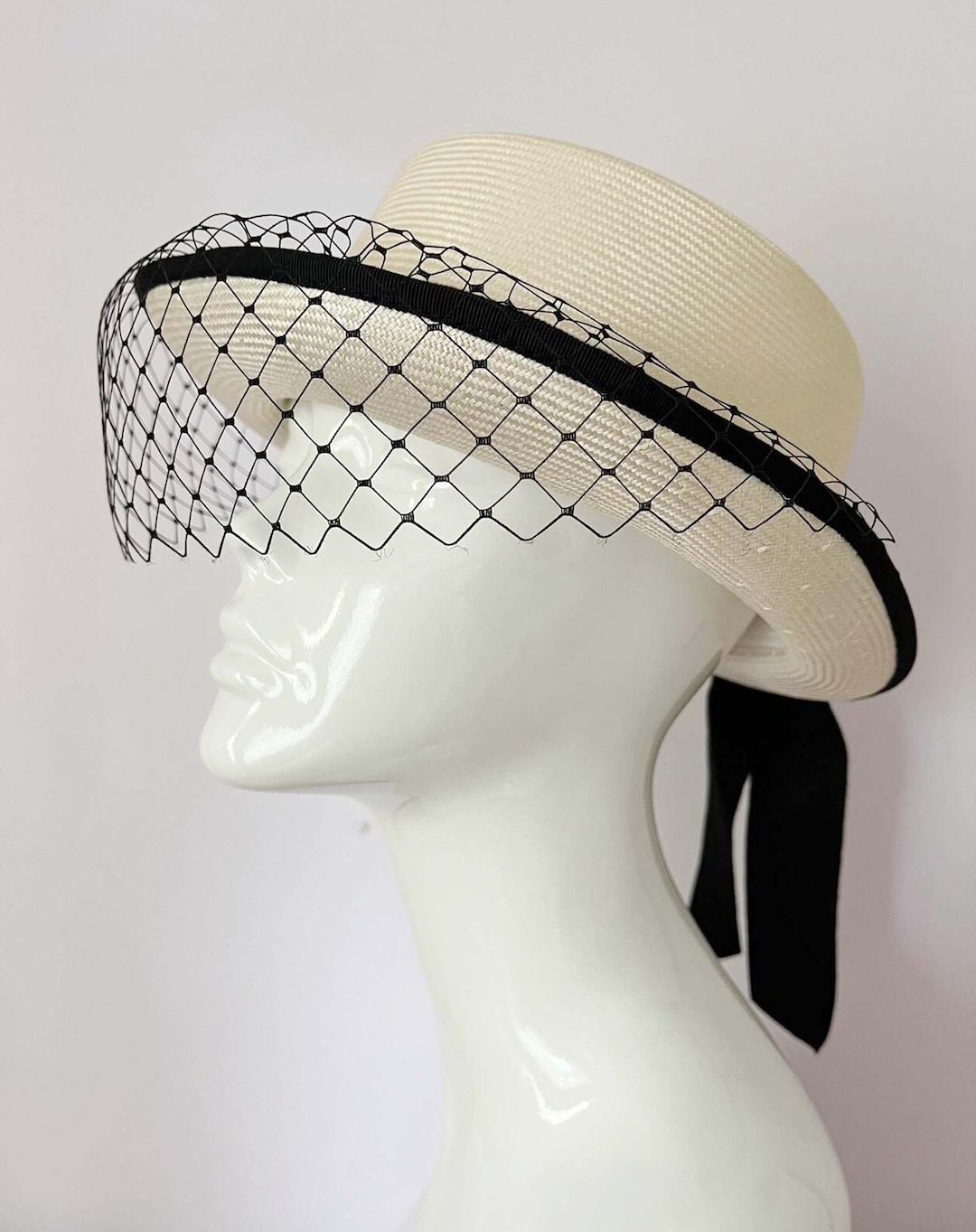 Vintage Formal Hat, Black and Ivory Hat, Races Hat, Wedding Hat, Ascot ...