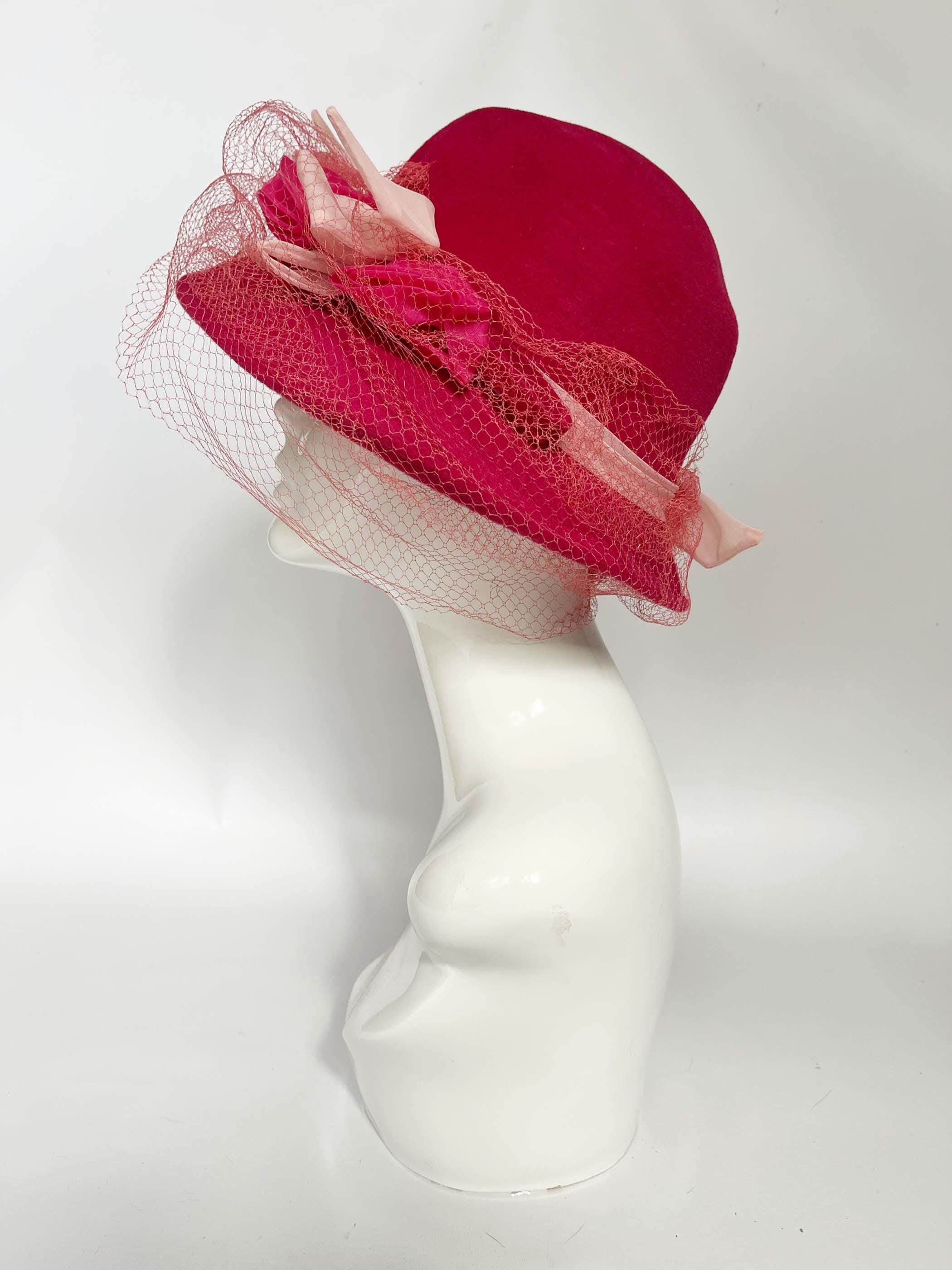 Vintage Dark Red Wool Ascot Hat, English Made Formal Occasion Headwear ...