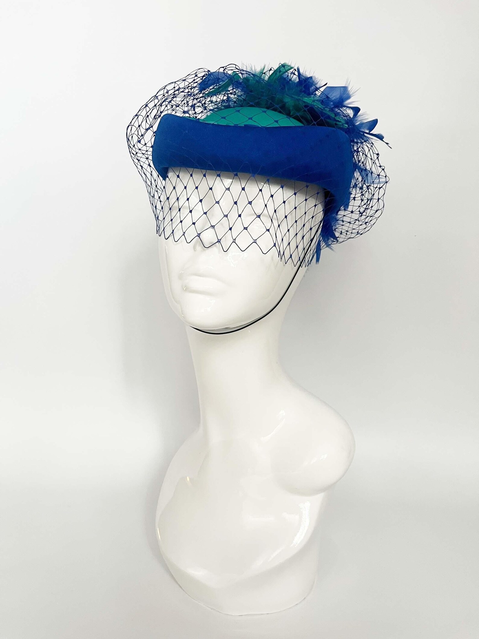 Vintage Cobalt Blue Feather Hat: Made in England, Races Ascot Wedding ...