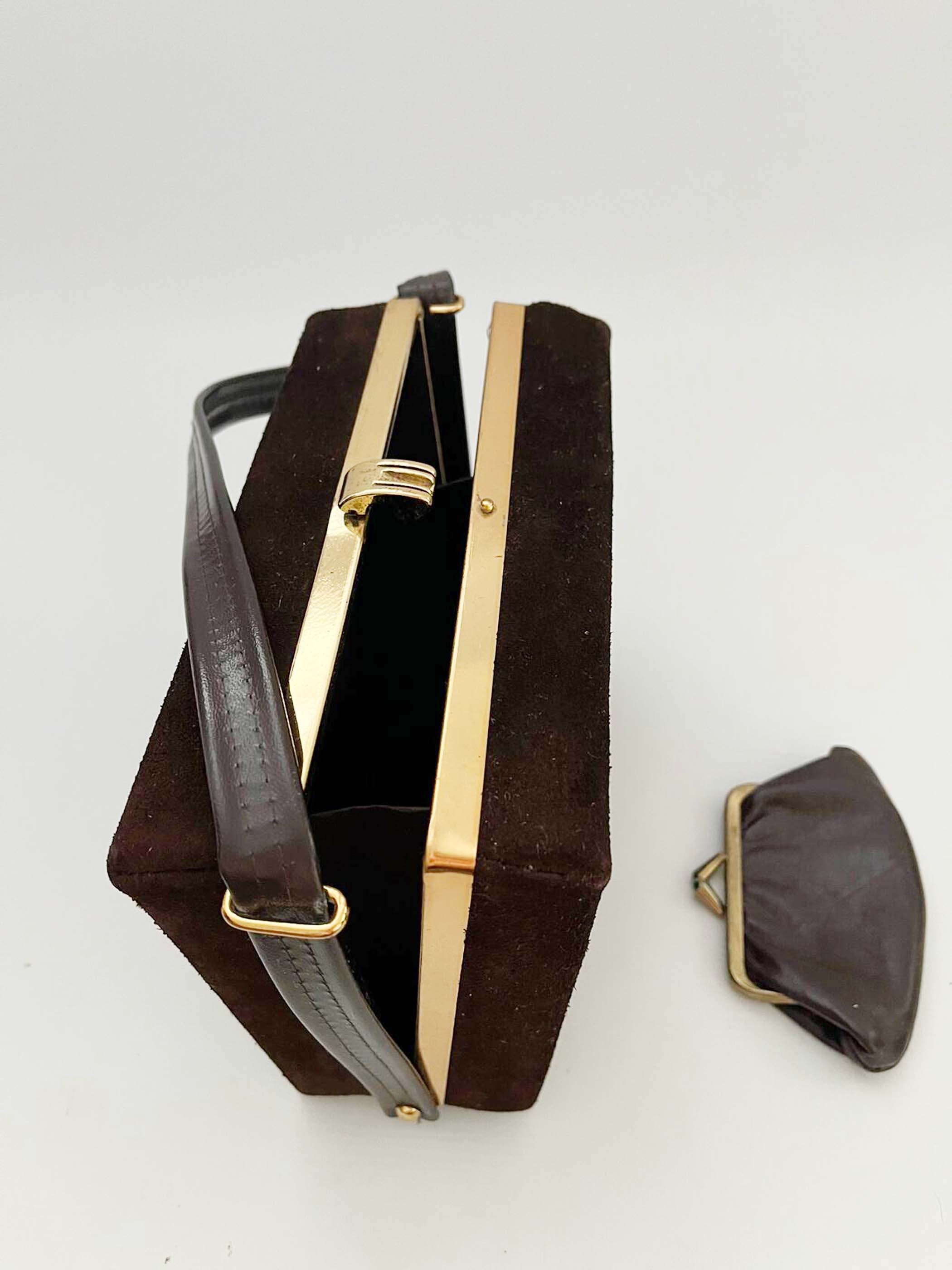 Vintage Real Suede and Leather Brown Handbag, Vintage Bag, Vintage 50s ...