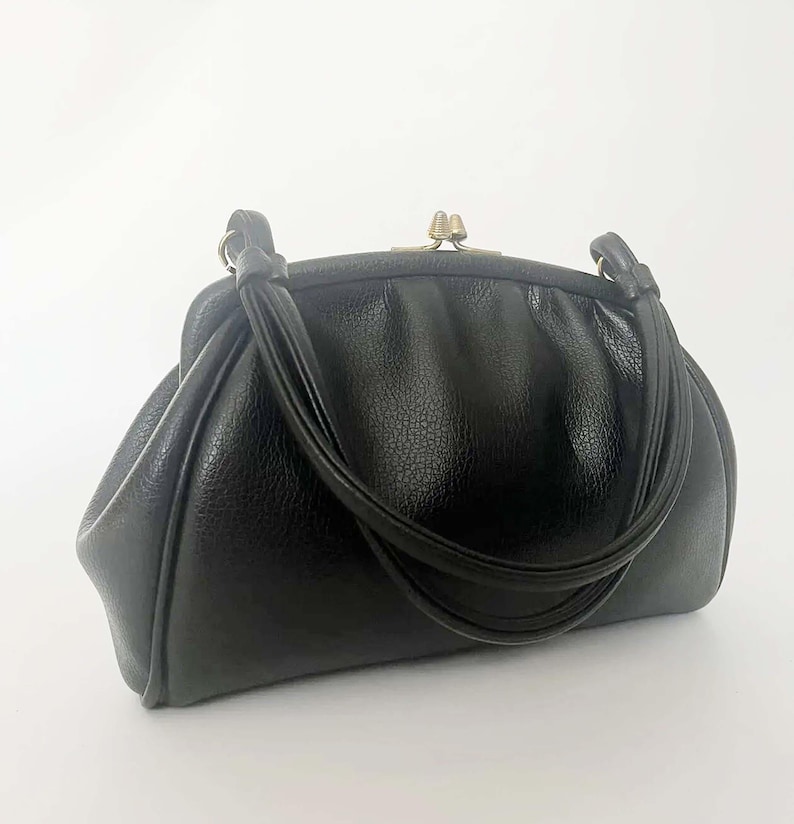 Vintage Black Leather Handbag: 1950s Style Evening Bag, Made in England ...