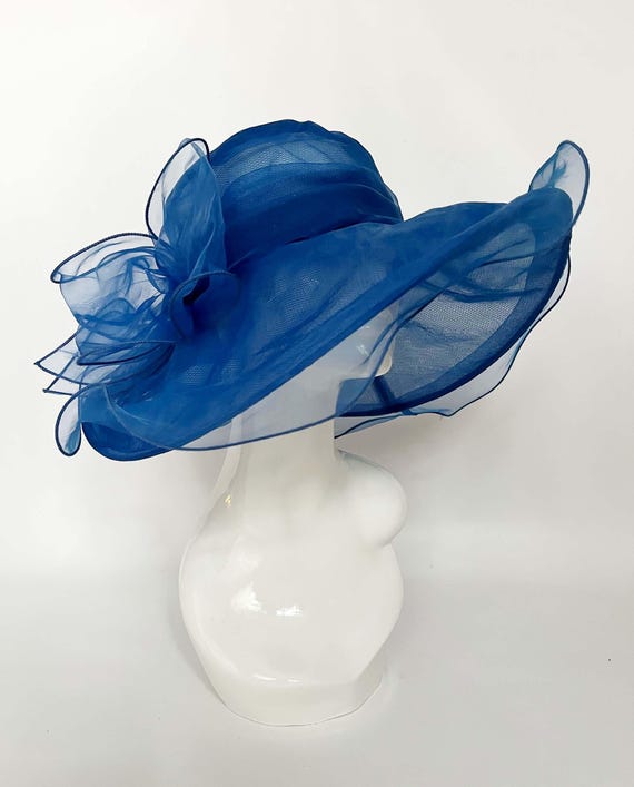 Vintage formal cobalt blue hat, classic hat, races ha… - Gem