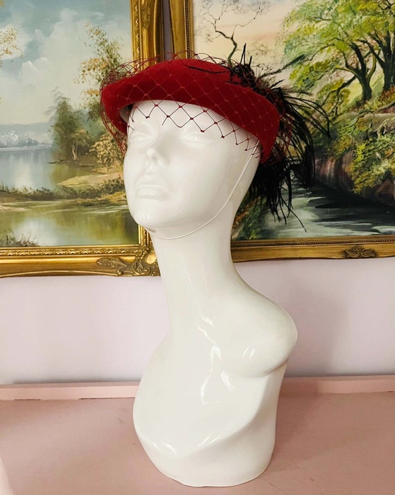 Vintage formal hat, burgundy red hat, races hat, wedd… - Gem