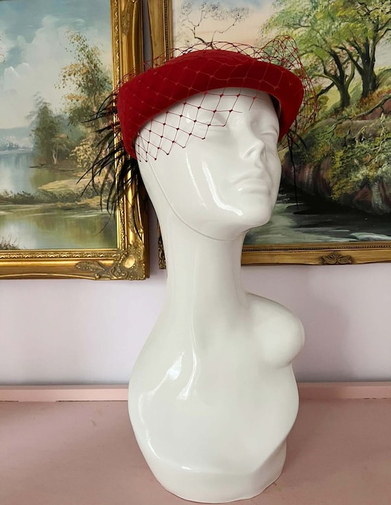 Vintage formal hat, burgundy red hat, races hat, wedd… - Gem