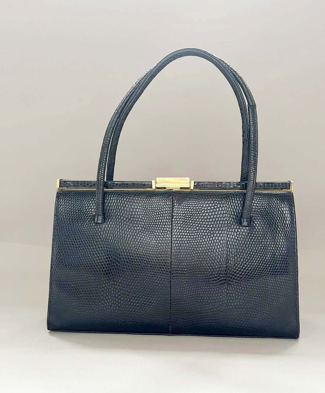 Vintage Black Leather Handbag: 1950s Evening Bag, Made in England - Etsy