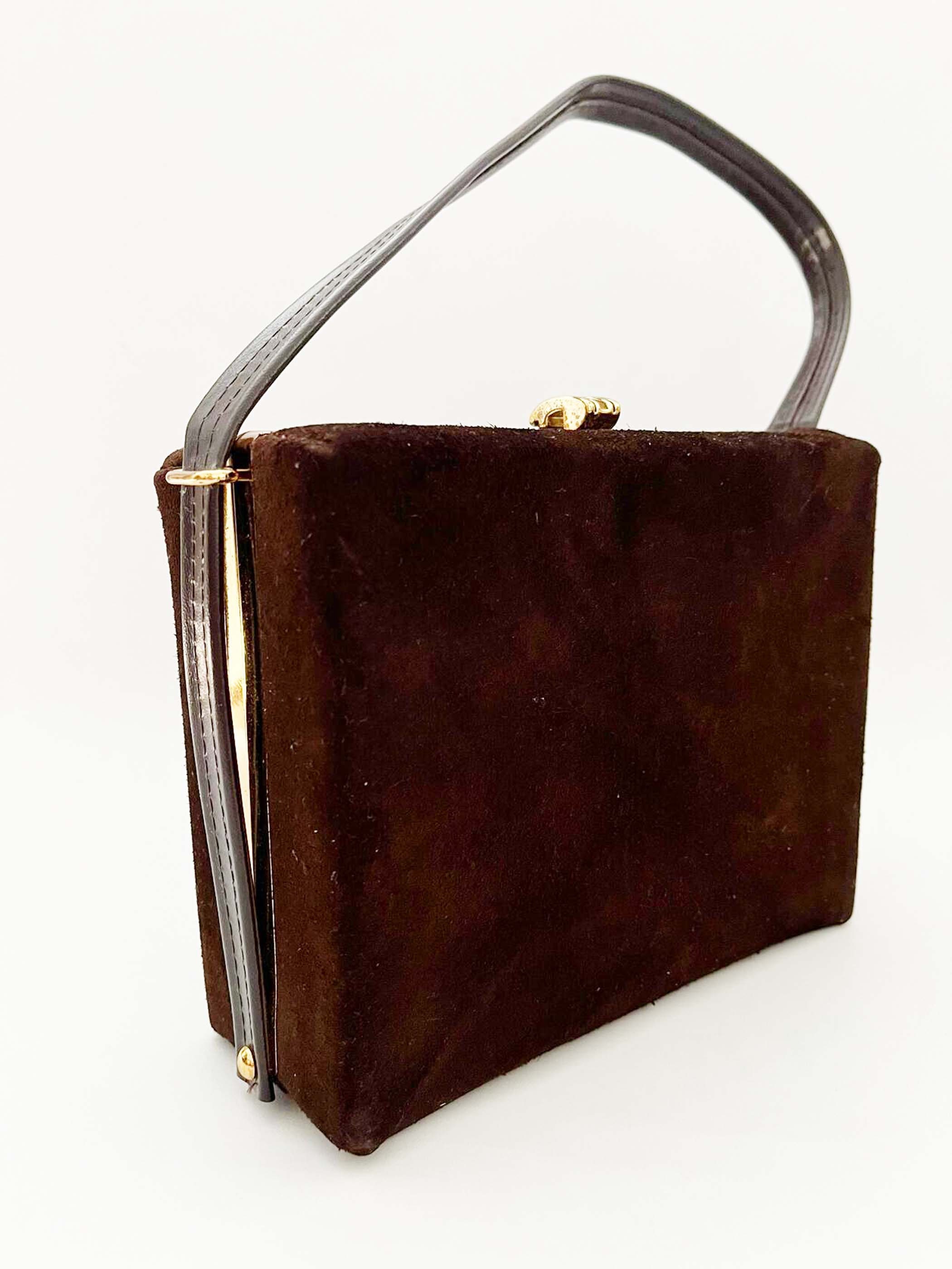 Vintage Real Suede and Leather Brown Handbag, Vintage Bag, Vintage 50s ...