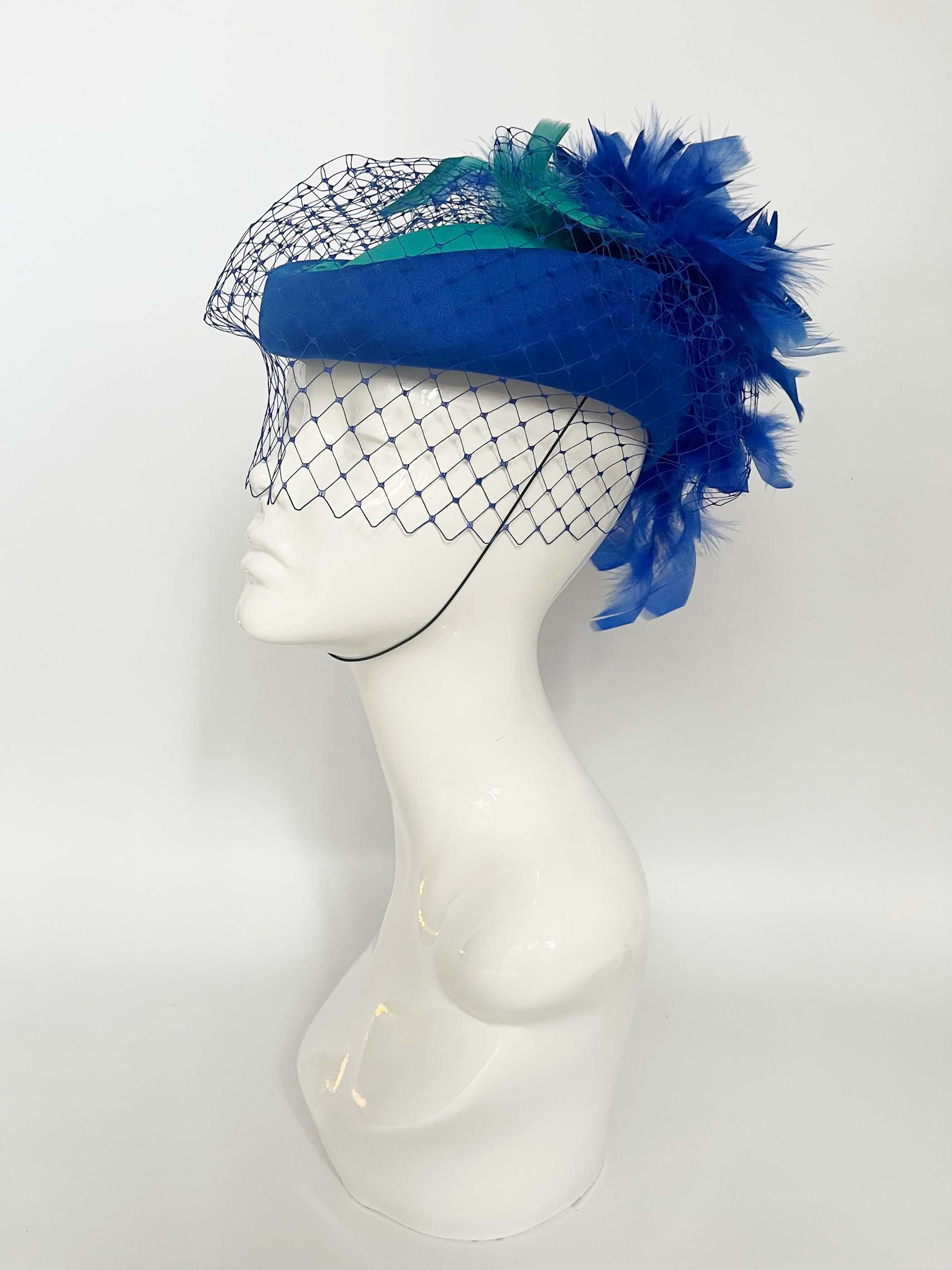 Vintage Cobalt Blue Feather Hat: Made in England, Races Ascot Wedding ...