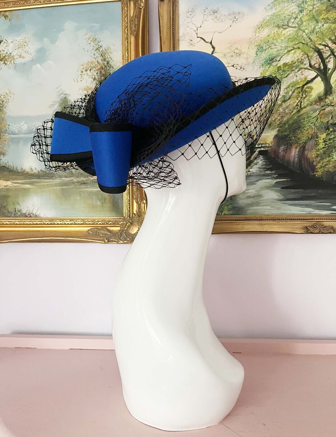 Vintage Formal Hat, Royal Blue Hat, Races Hat, Wedding Hat, Ascot Hat ...