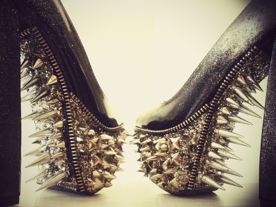 Spiked militia Metallic Studded Pumps | Etsy