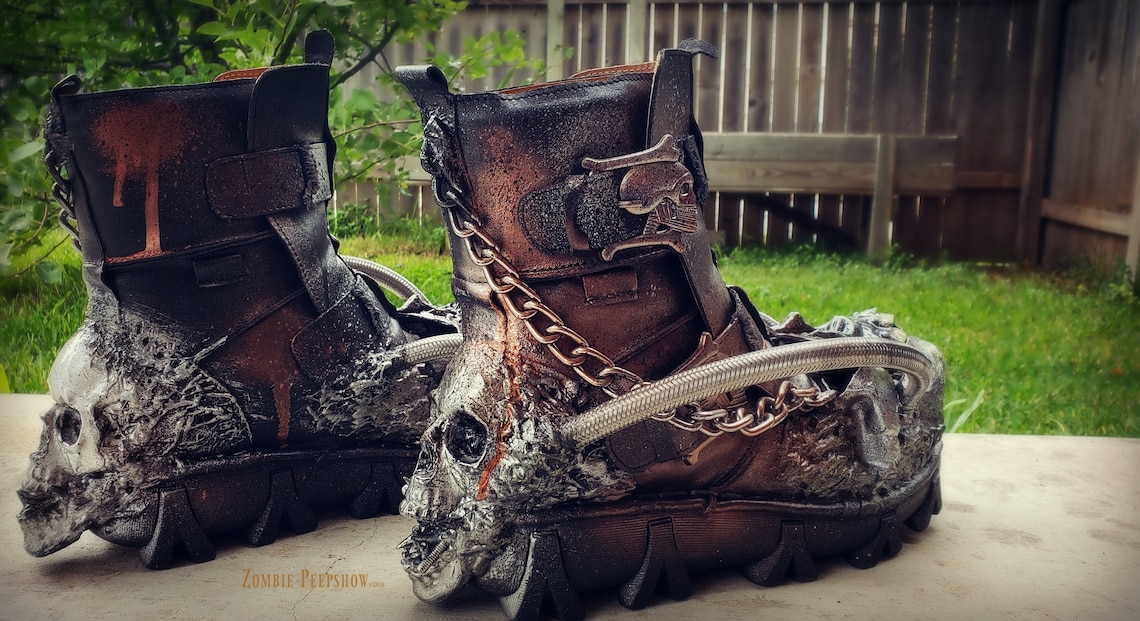 Fury Distressed Screaming Skull Wasteland Boots UPDATED BASE - Etsy