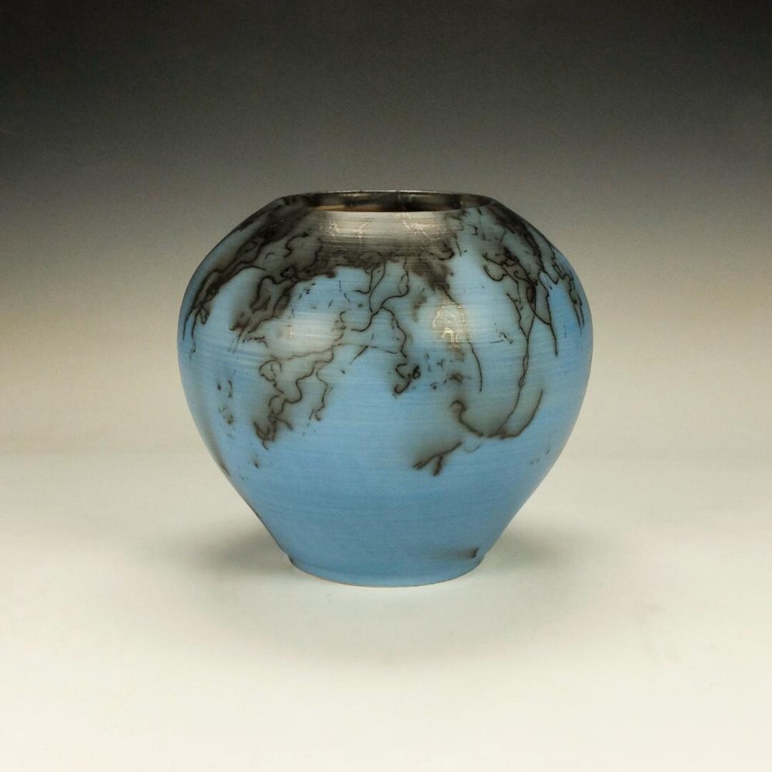 Horsehair Raku Pottery. Blue Raku Vase. Handmade Pottery. - Etsy