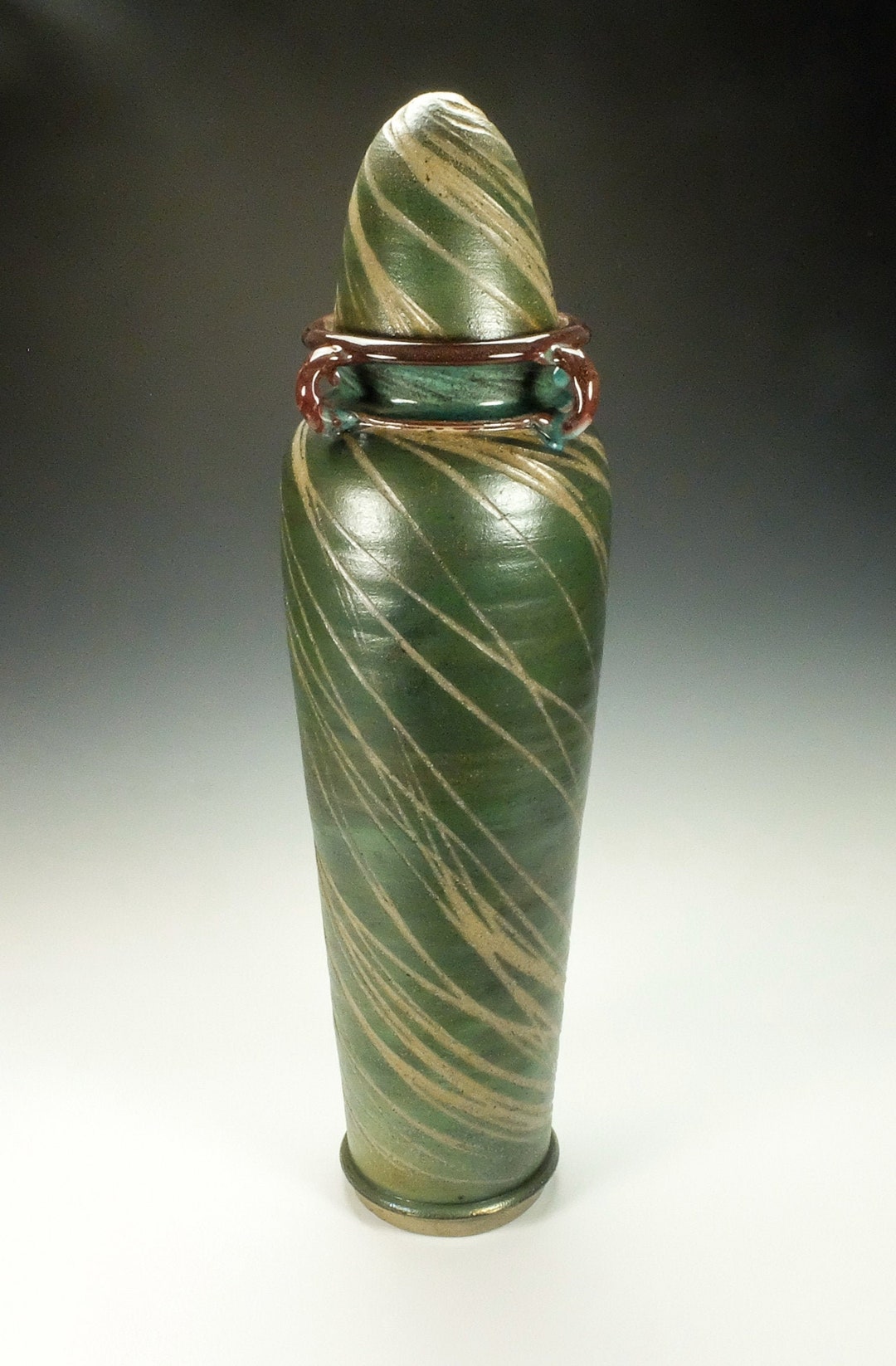 Handmade Pottery Vessel. Red and Green. Salt Fired. - Etsy