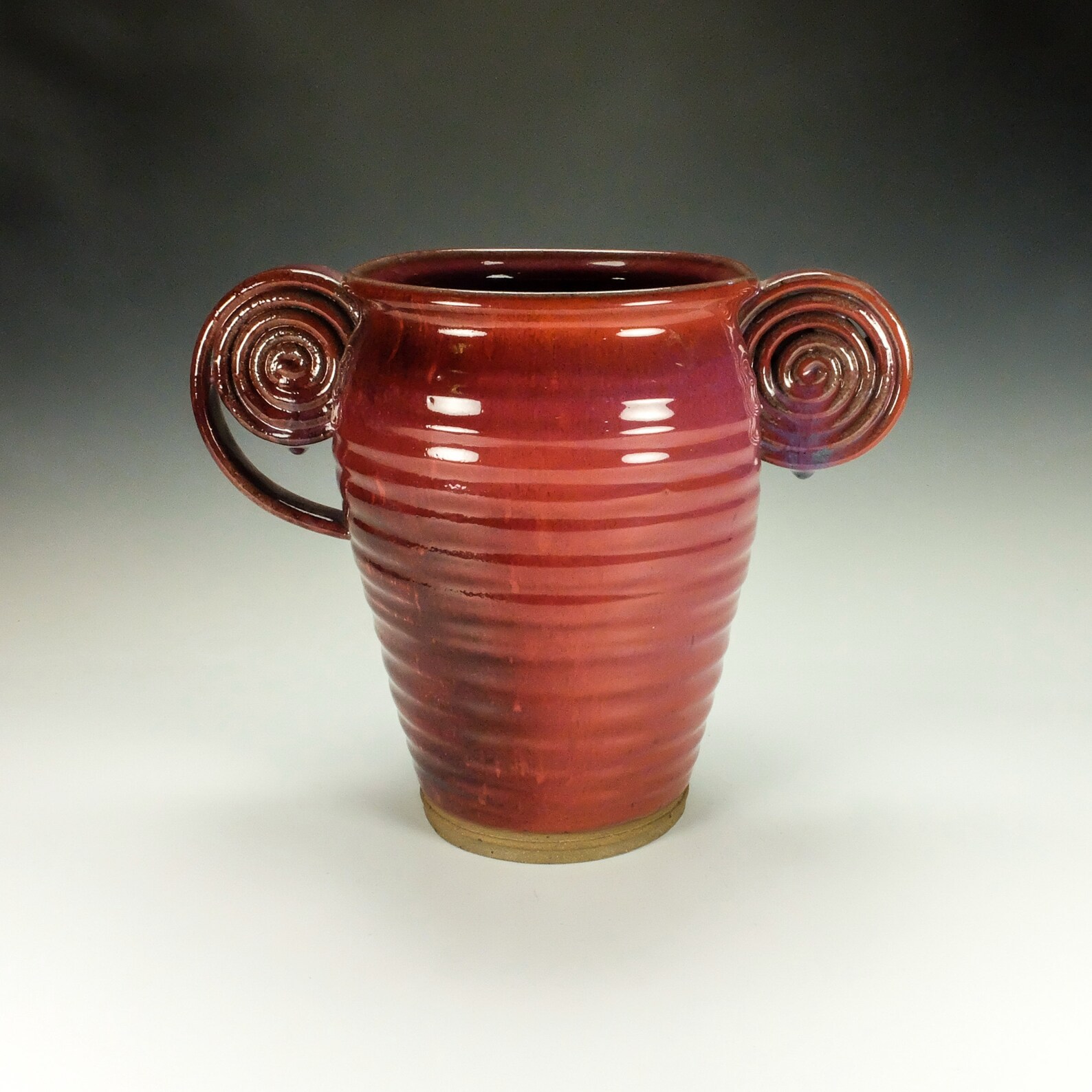 Handmade Pottery Vessel With Handles. Copper Red Glaze. - Etsy