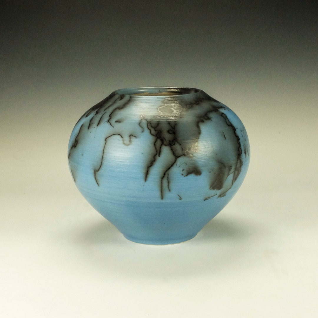 Horsehair Raku Pottery. Blue Terra Sigillata, Hand Polished. - Etsy