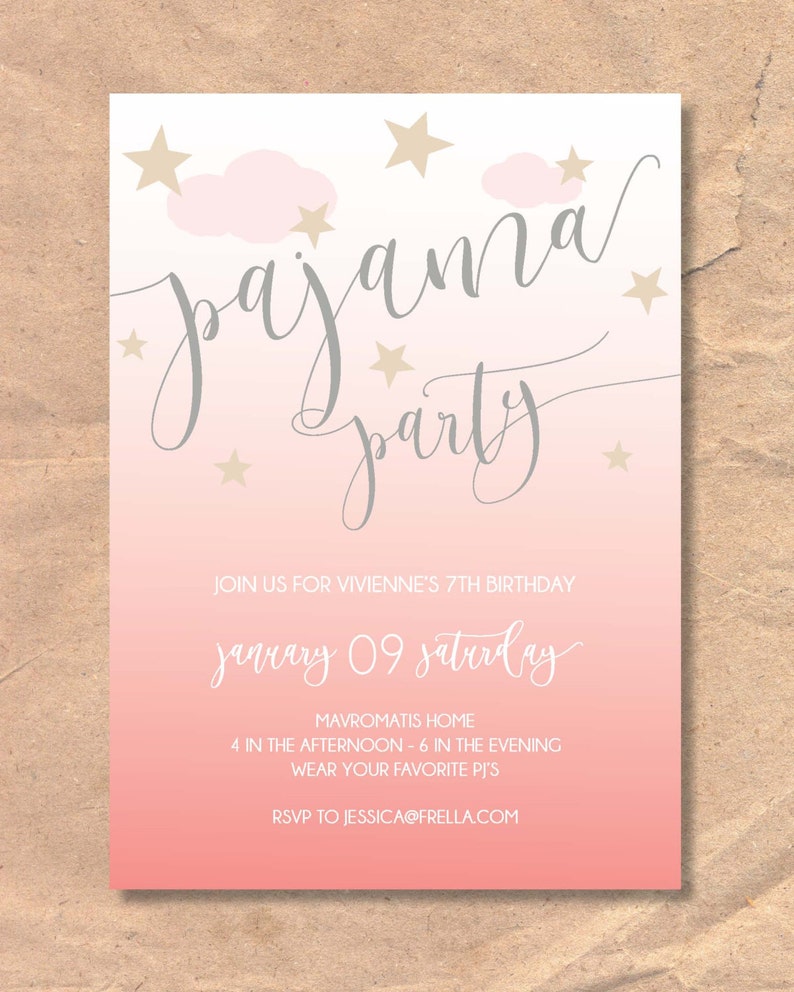 Printable Pajama Or Slumber Party Invitation Ombre Etsy