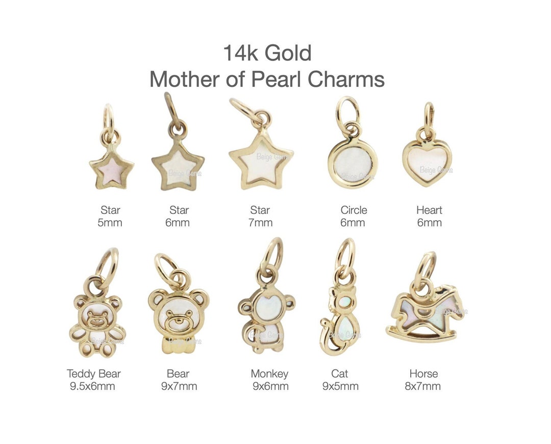 14k Gold Enamel Charms, Real Gold Charms, Mother of Pearl Charms ...