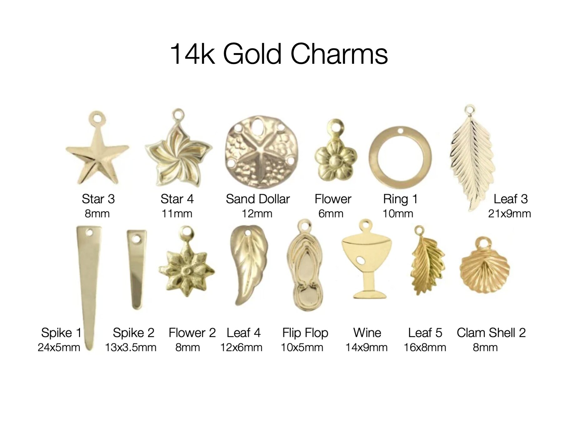 14k Gold Charms echtes Gold Charms Gold Stern Halbmond Muschel Sonne Vogel Ananas 14k Gold Stanzteile Bettelarmband Bettelkette Etsy