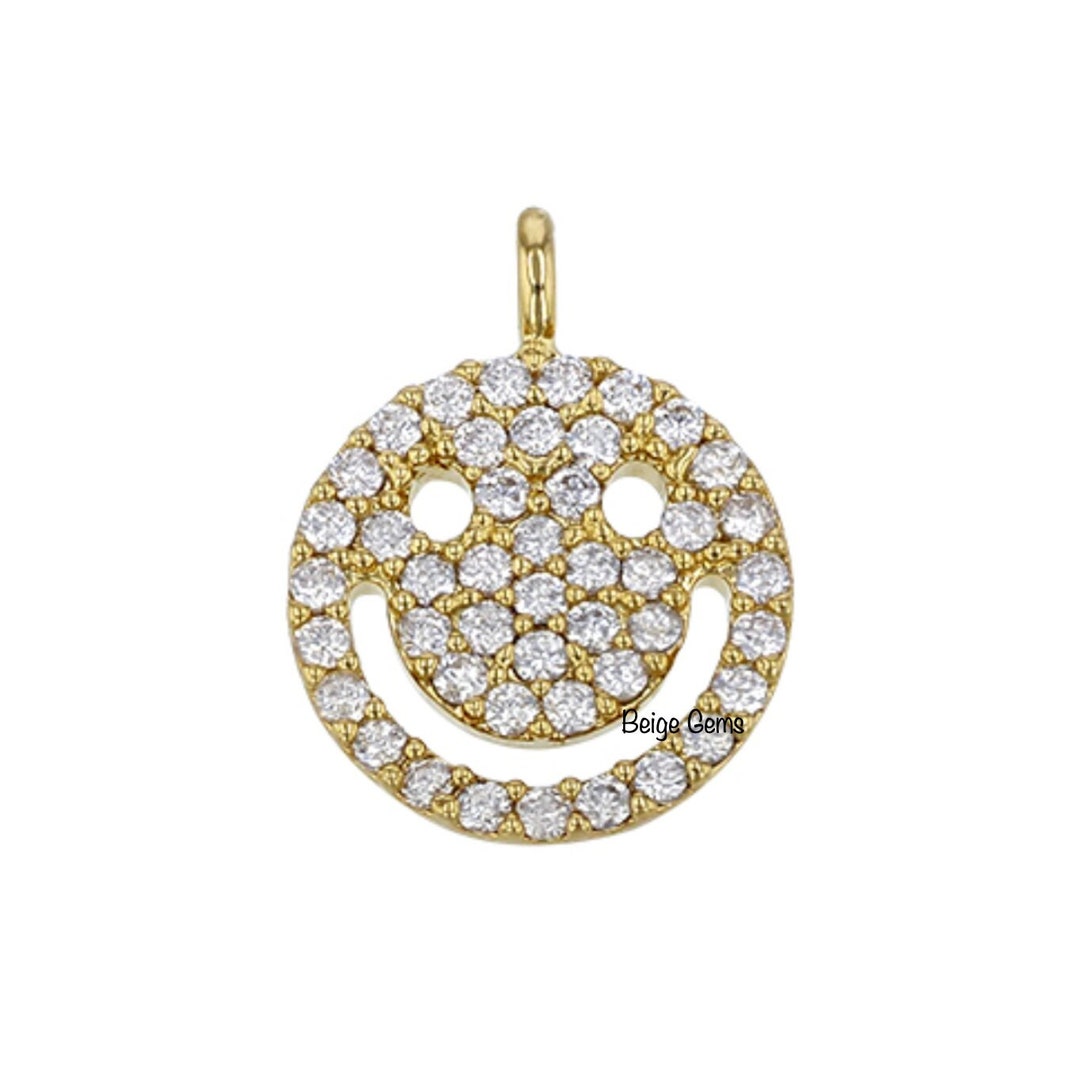 Vermeil Charm Smiley Face Emoji Charm CZ Happy Face Pendant - Etsy Canada