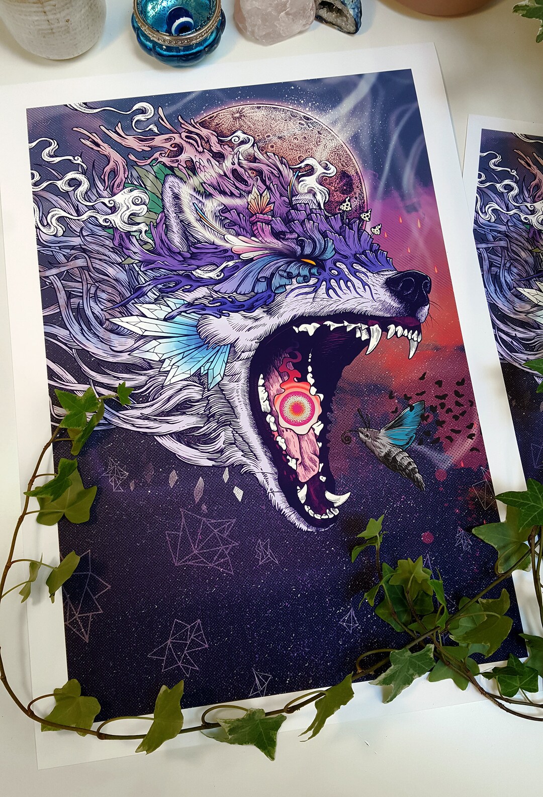 Kalopsia /// A3 Fine Art Print | Cosmic Wolf Art | Surreal Neon ...