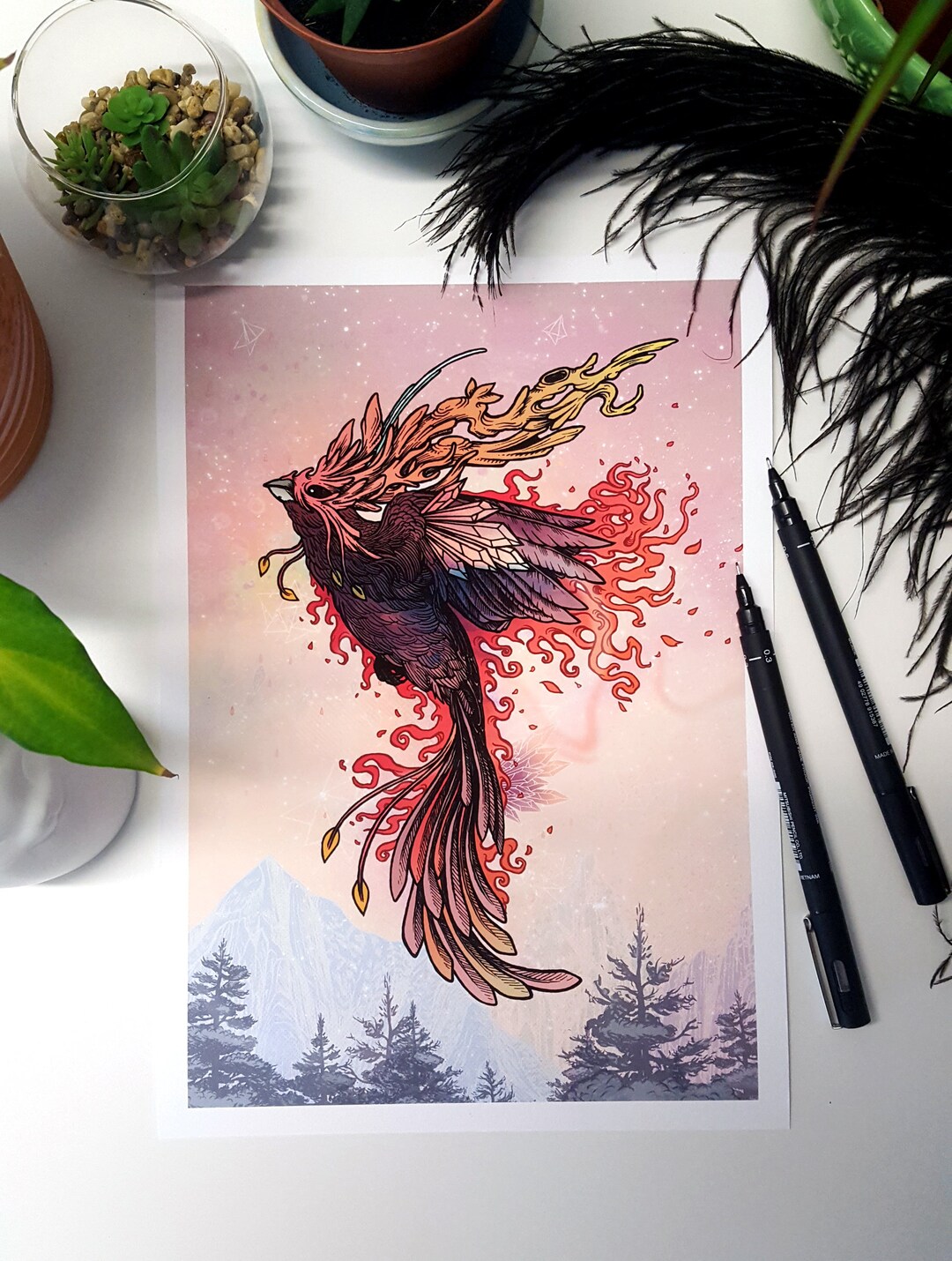 Phoenix /// A4 Fine Art Print | Animal Print | Fantasy Bird Art ...