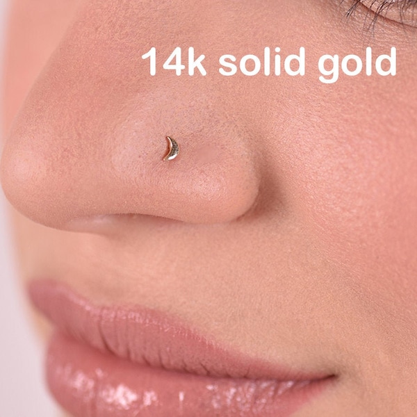 Tiny Moon Nose Stud Solid Gold - Etsy