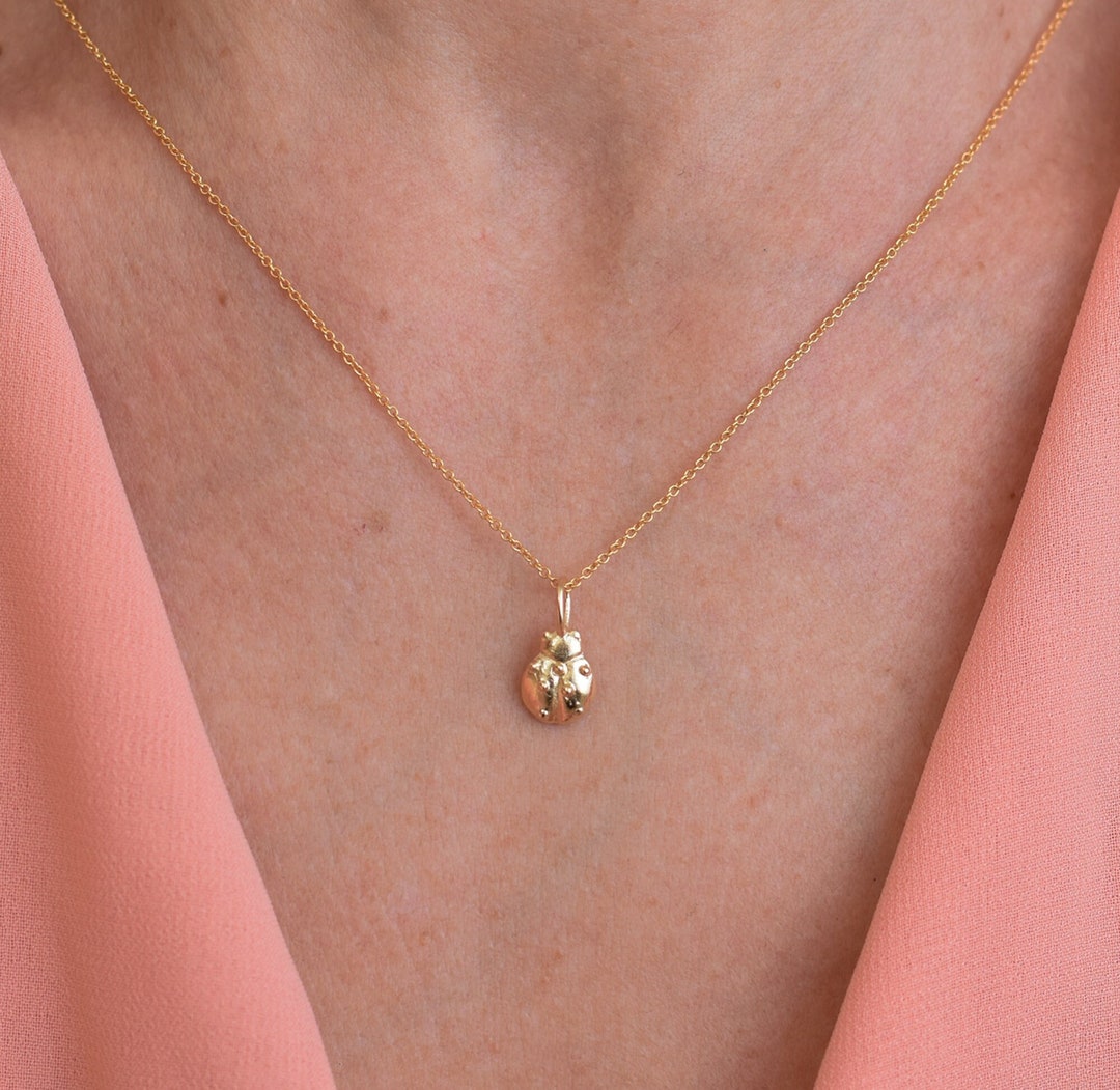 Ladybug Necklace, 14k Gold Charm Pendant, Good Luck Necklace, Gold ...