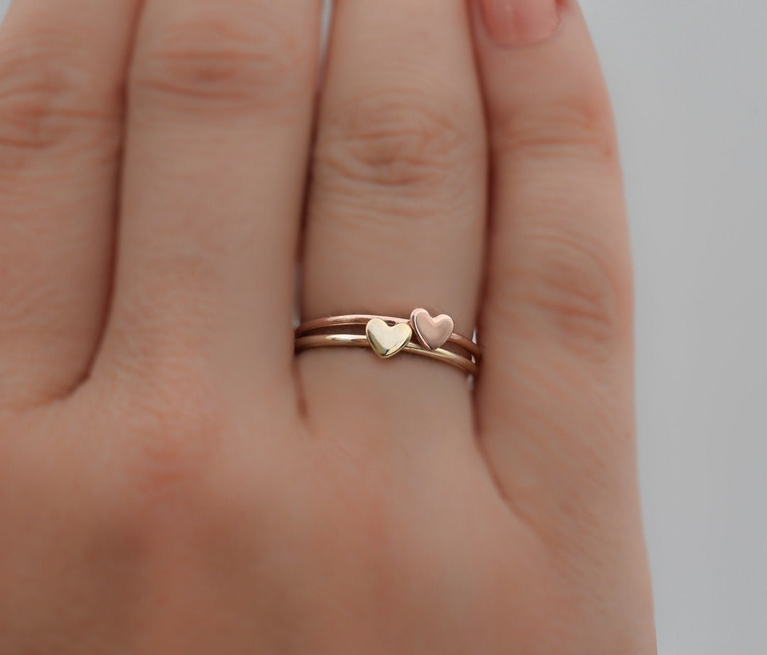 Tiny Gold Heart Ring, Love Ring, 14K Gold Ring, Rose Yellow Gold, Solid ...