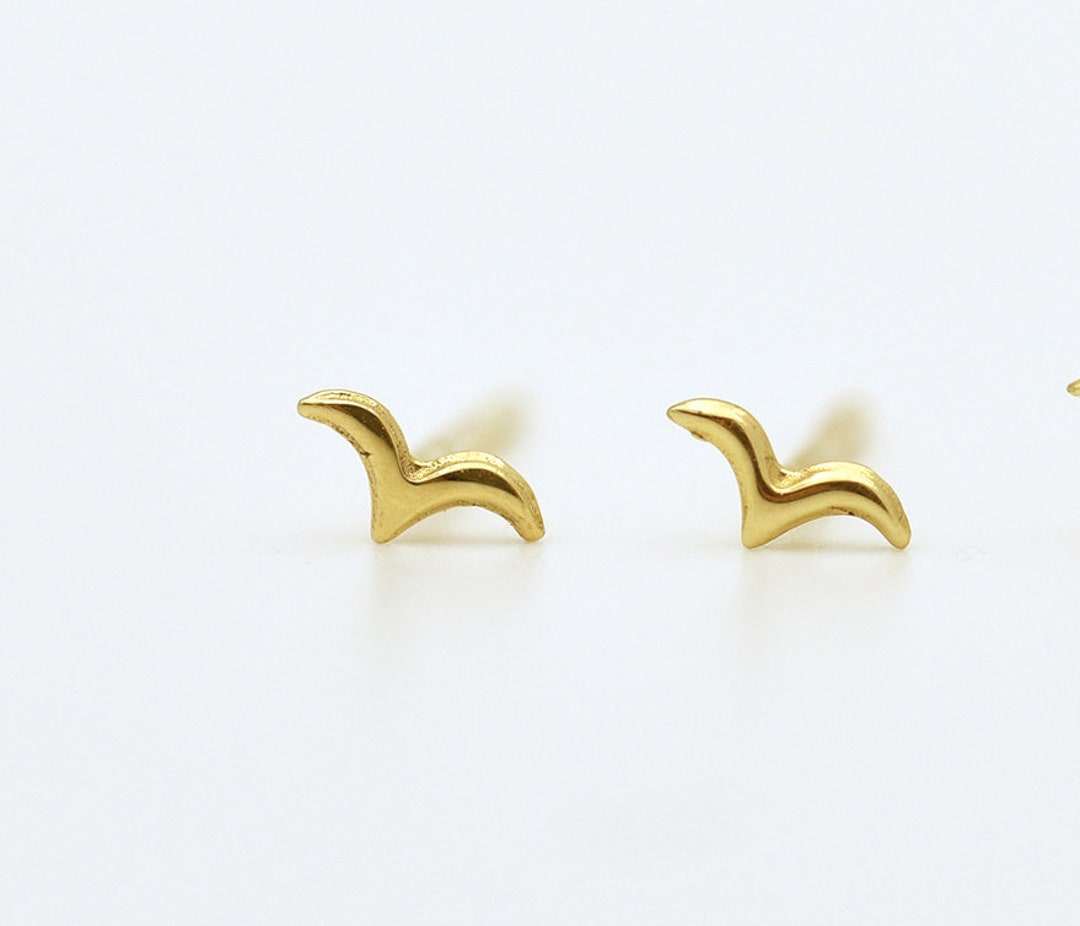 Tiny Gold Bird Earrings, Petite 14k Gold Stud Earrings, Sparrow Stud Earrings, Bird Studs ...