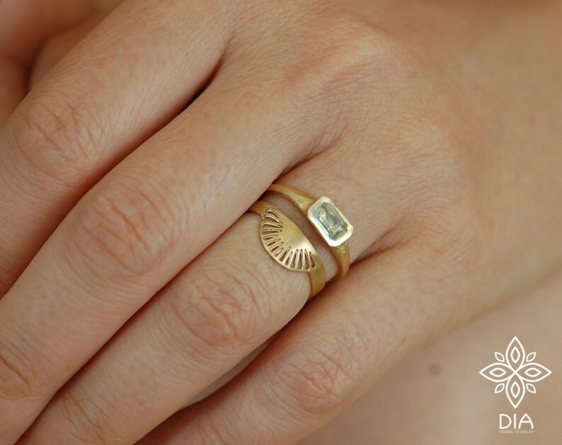 Solid 14k Yellow Gold Sun Rise Ring, Boho Chick Ring, Real Yellow Solid ...