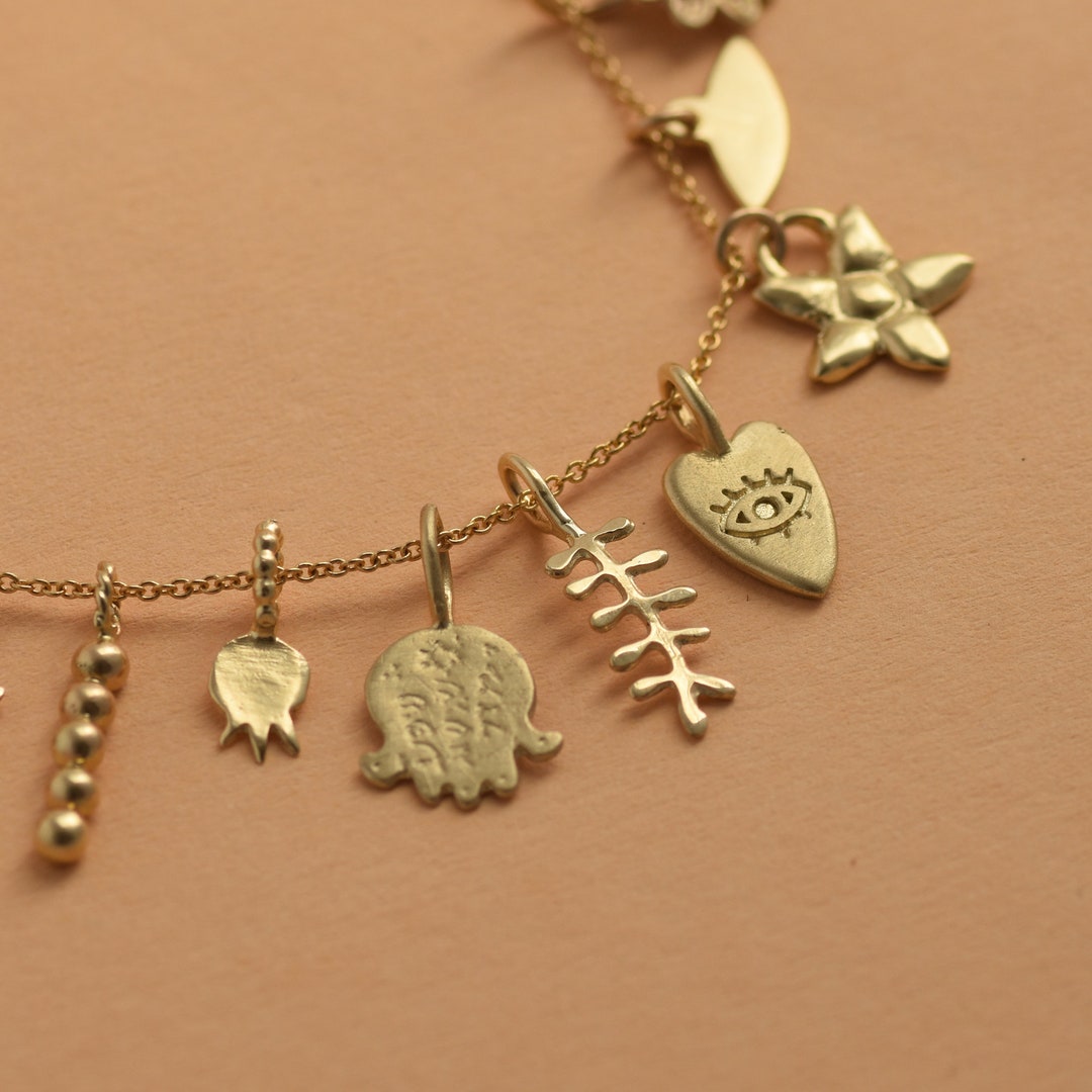 Charms for Necklace, Small Handmade Charms, Unique Solid 14k Gold ...