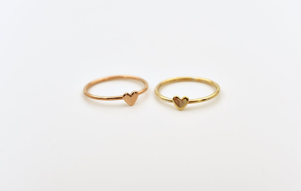 14k Solid Gold Heart Love Ring Minimal Dainty Minimalist - Etsy