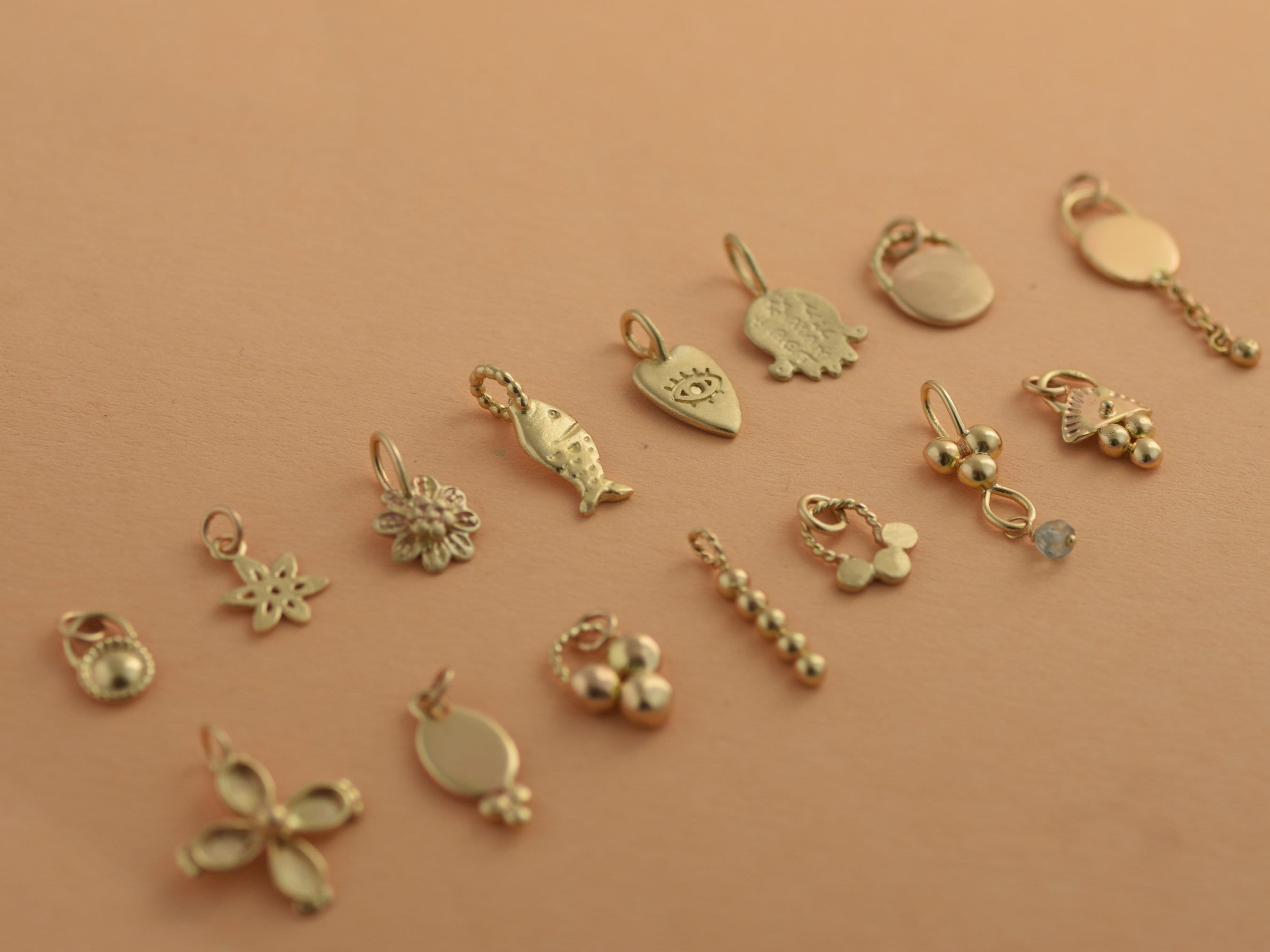 Choose Your 14k Gold Pendant, Tiny Charm 14k Solid Gold Pendants ...
