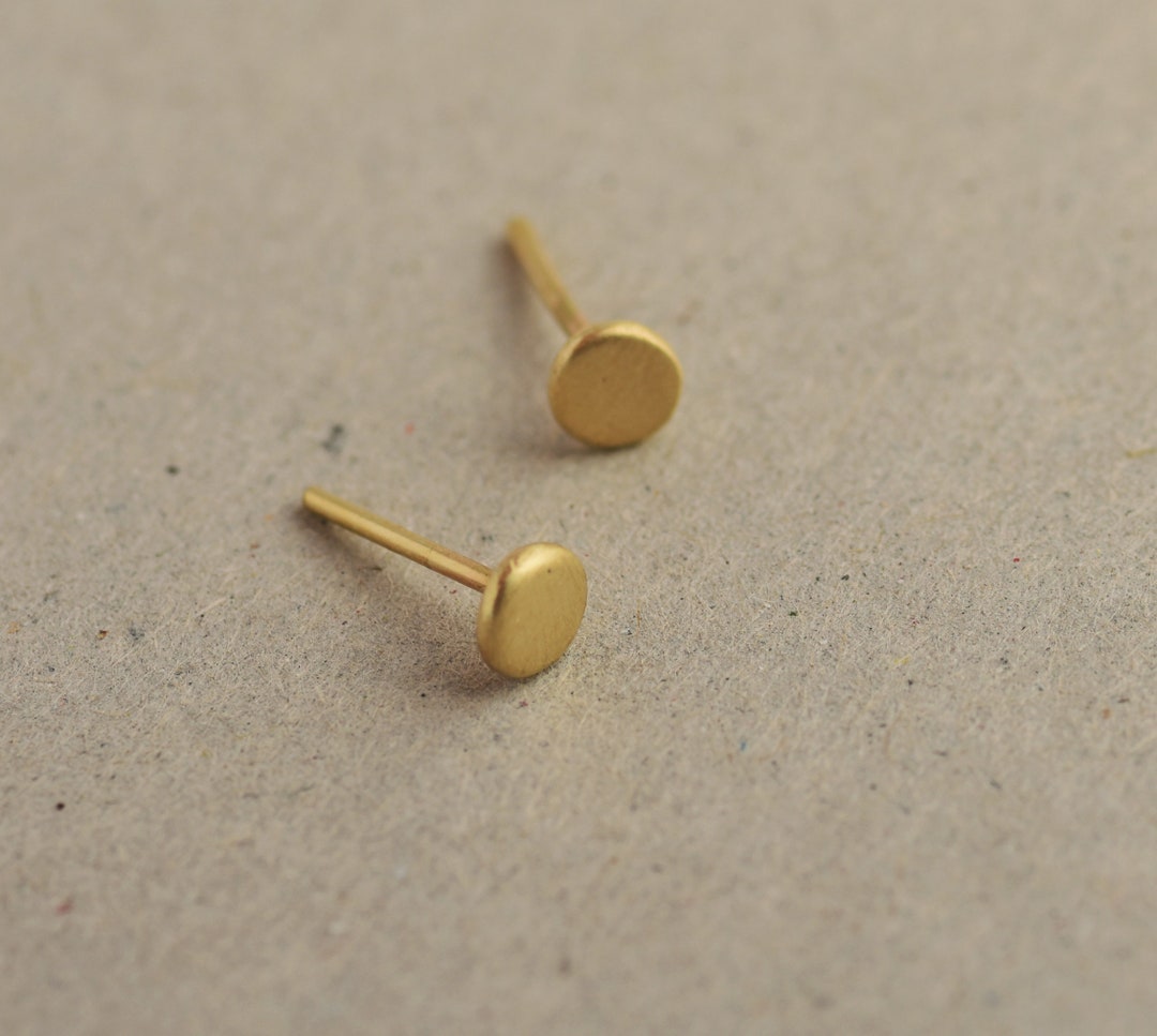 Gold Stud Earrings, 14k Gold Post Eearrings, Round Stud Earrings, Solid ...