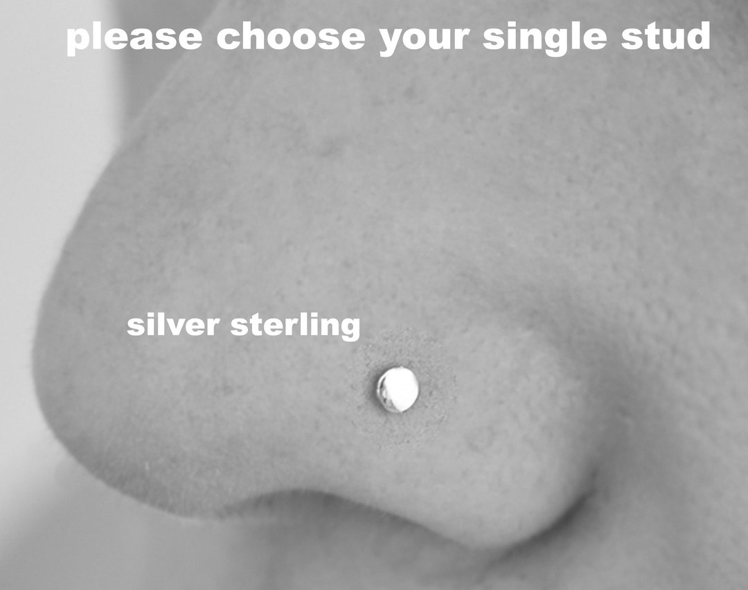 2.5mm SILVER or SOLID GOLD Nose Stud, Tiny Nose, Dot Disc Circle Nose ...