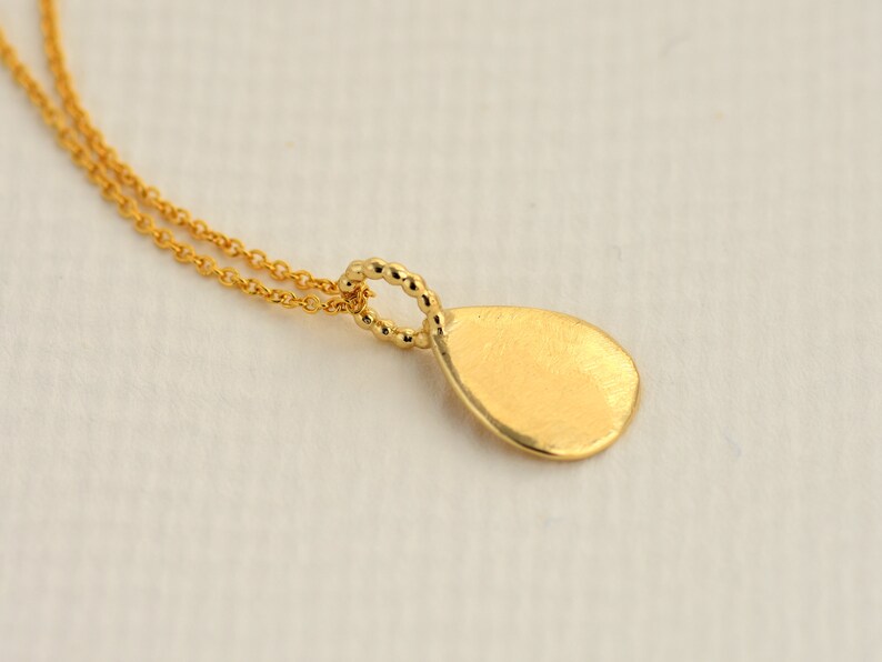 14k Solid Gold Drop Pendant, Brushed & Shiny, Handmade Necklace - Etsy