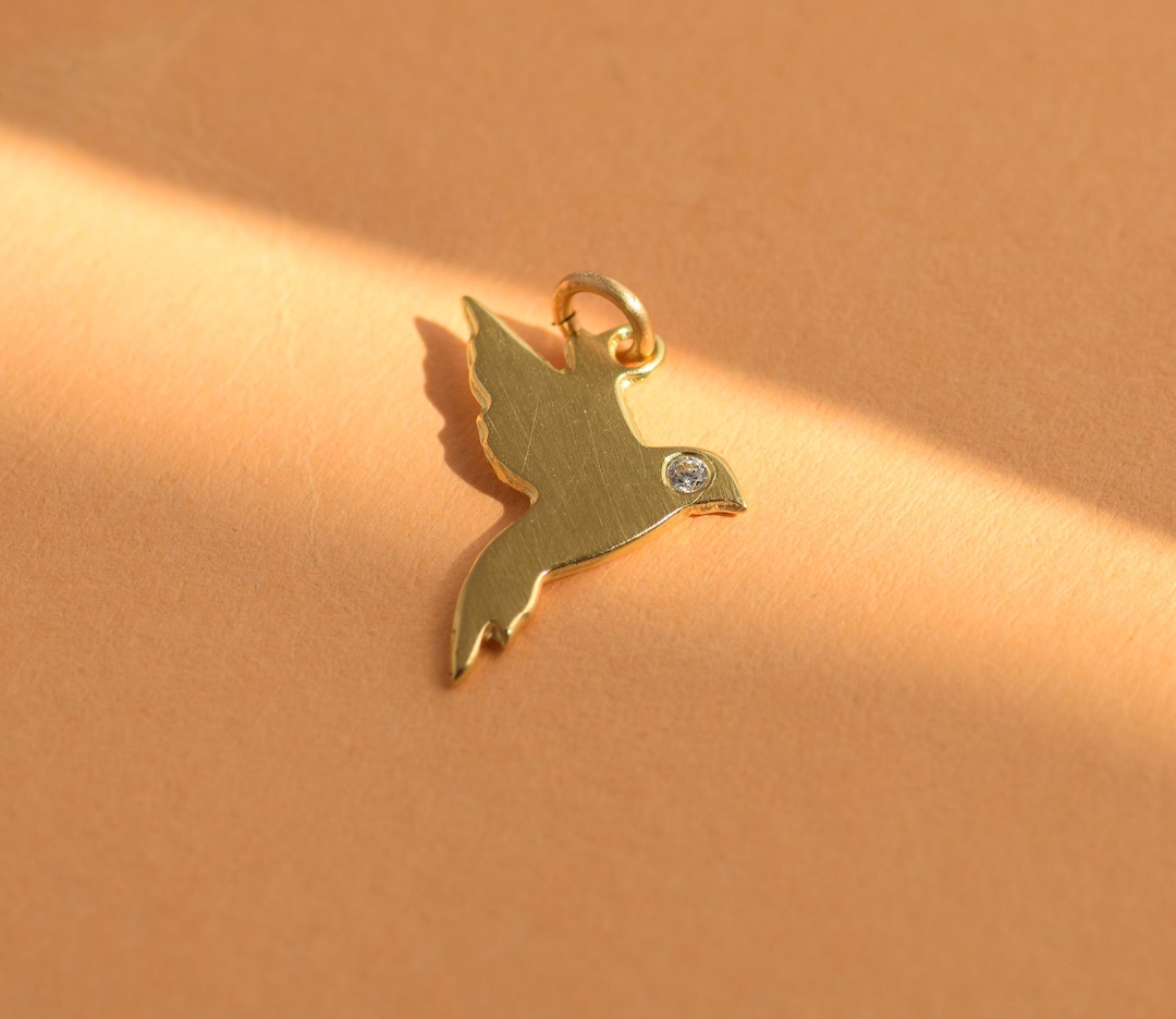 14k Gold Charm Pendant, Solid Gold Bird Pendant, 14k Gold Dove Necklace ...