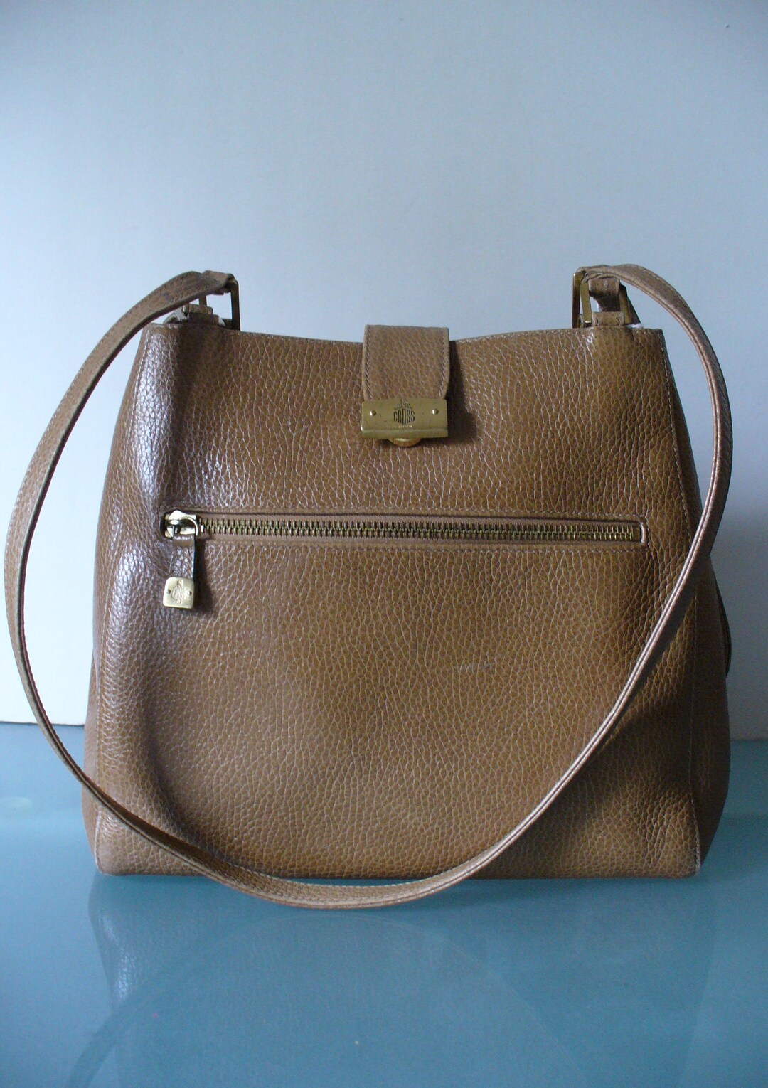Mark Cross Made in Italy Sandy Brown Pebbled Leather Bag - Etsy