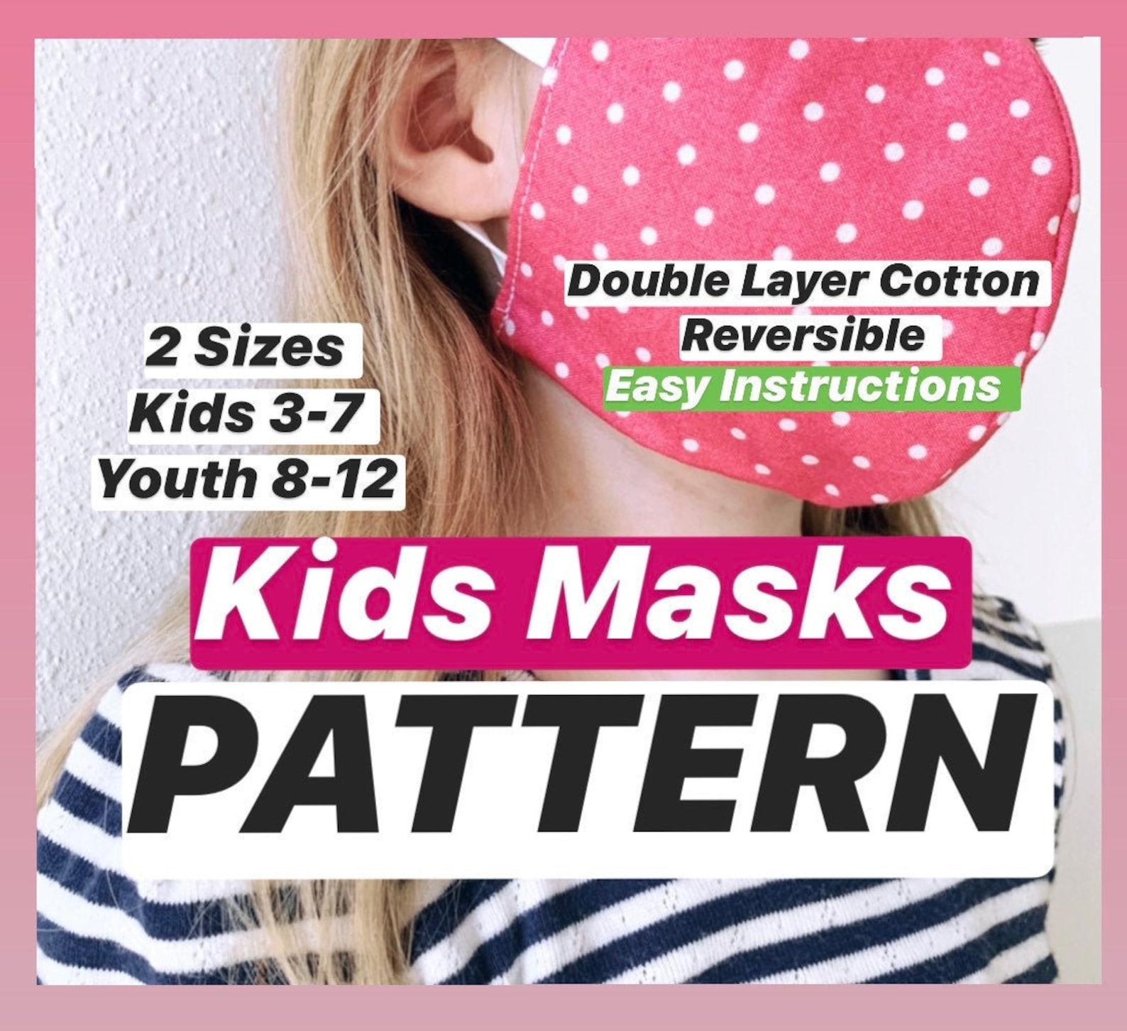Kids Cotton Face Mask Pattern - Kids Mask Pattern PDF - DIY Mask ...
