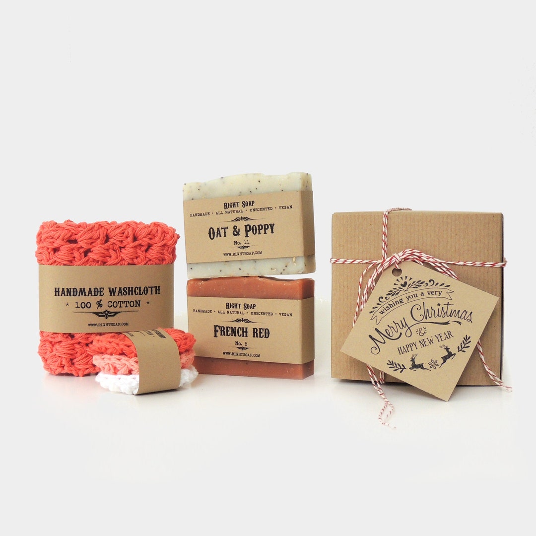 Vegan Soap Gift Set: Handmade Cotton Washcloth & Face Scrubbies - Etsy