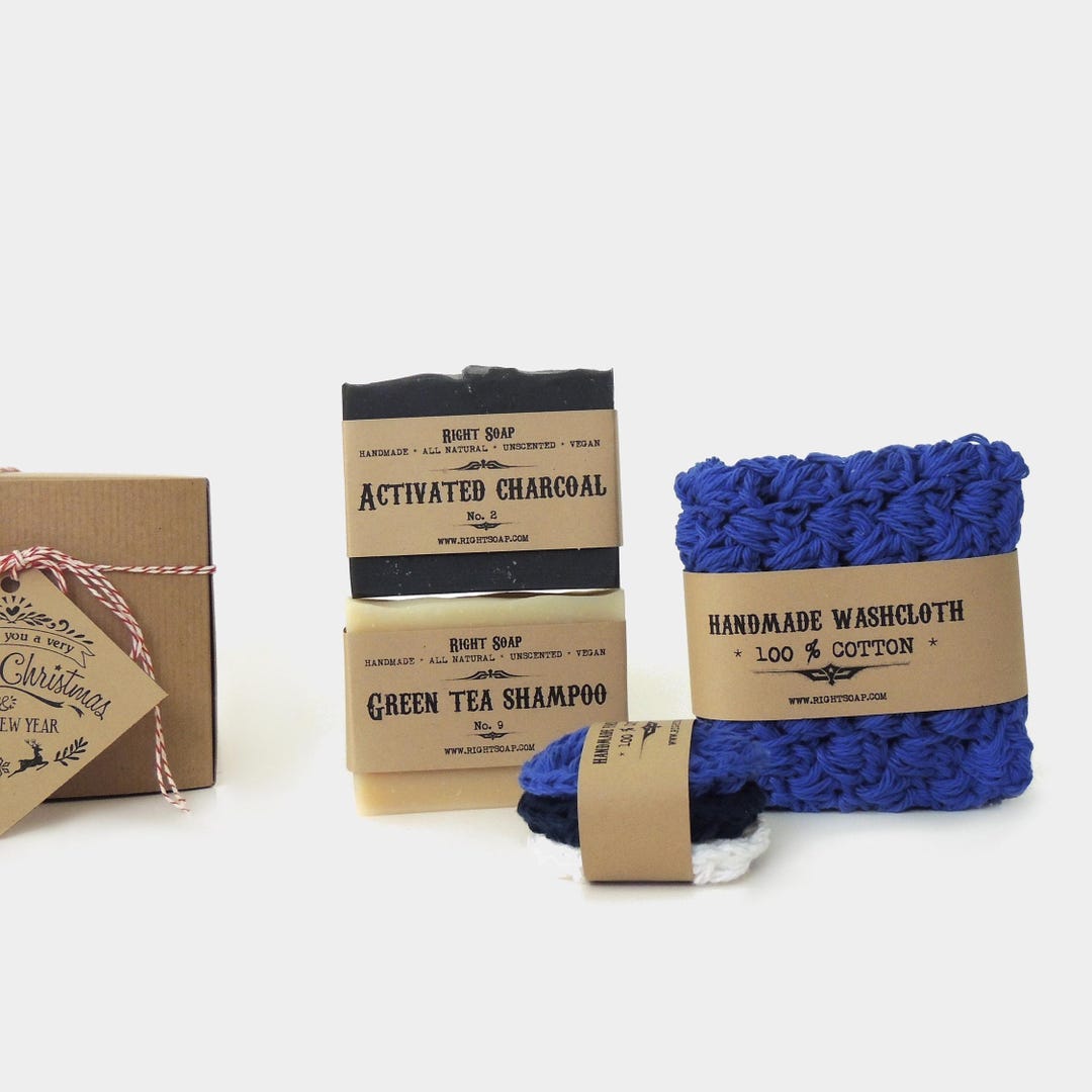 Vegan Soap Gift Set: Unscented Soaps, Cotton Washcloth & Face Scrubbies ...
