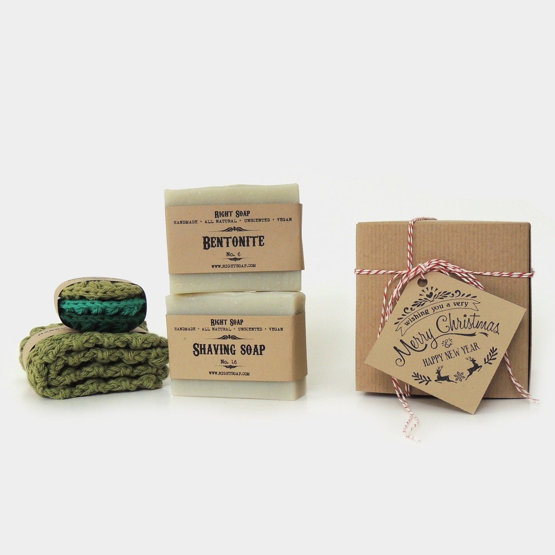 Soap Gift Set: Unscented Soaps, Washcloth & Scrubbies, Men Gift Box ...