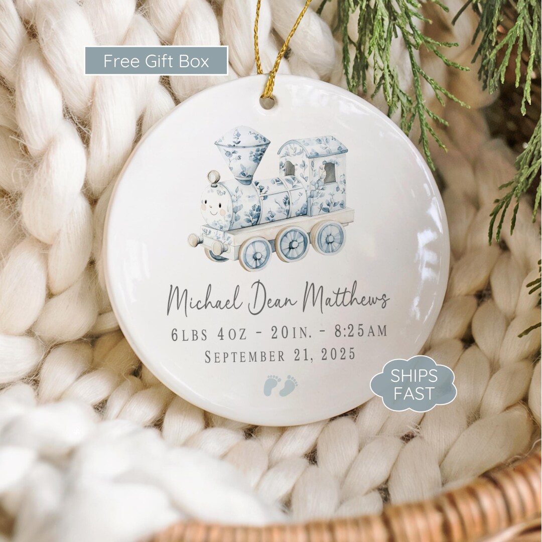 Baby Boy Birth Stats Ornament – Personalized Newborn Keepsake Train ...