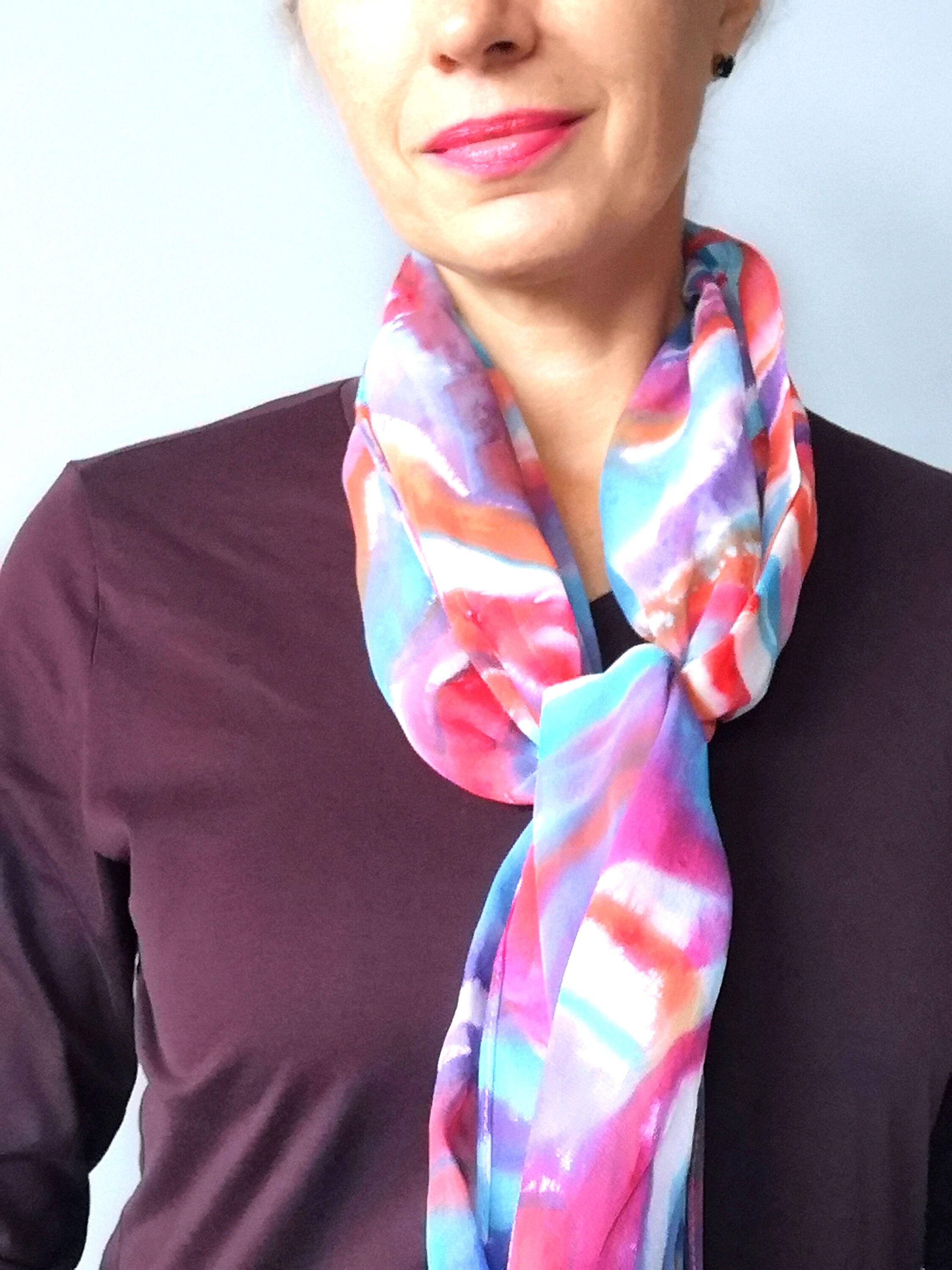 Silk Scarf, Hand Painted Colorful, Made by Silkartidea, is an Everyday ...