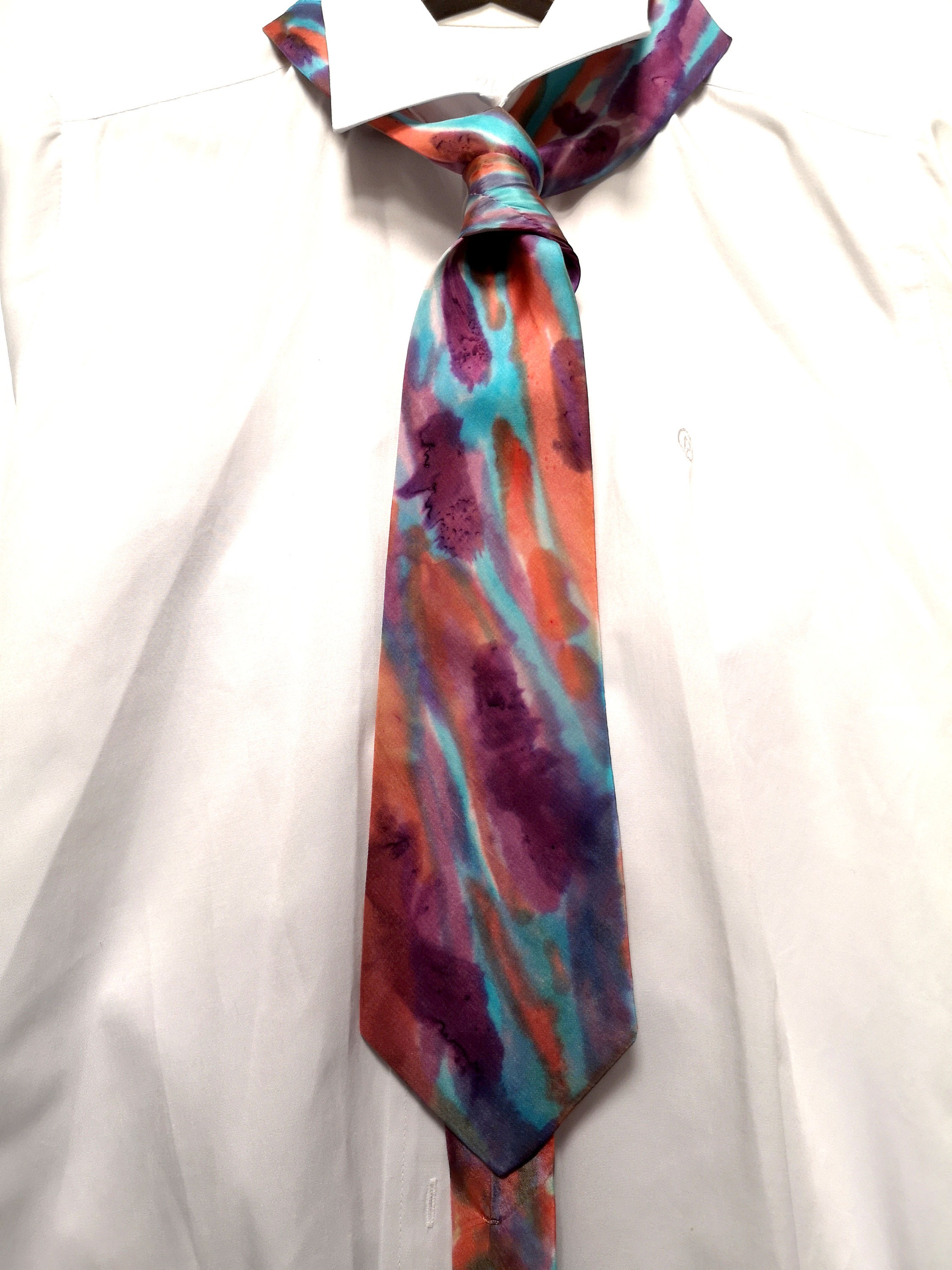 Hand Painted Silk Necktie Fiance Gift. Personalized Silk Tie. Design by ...