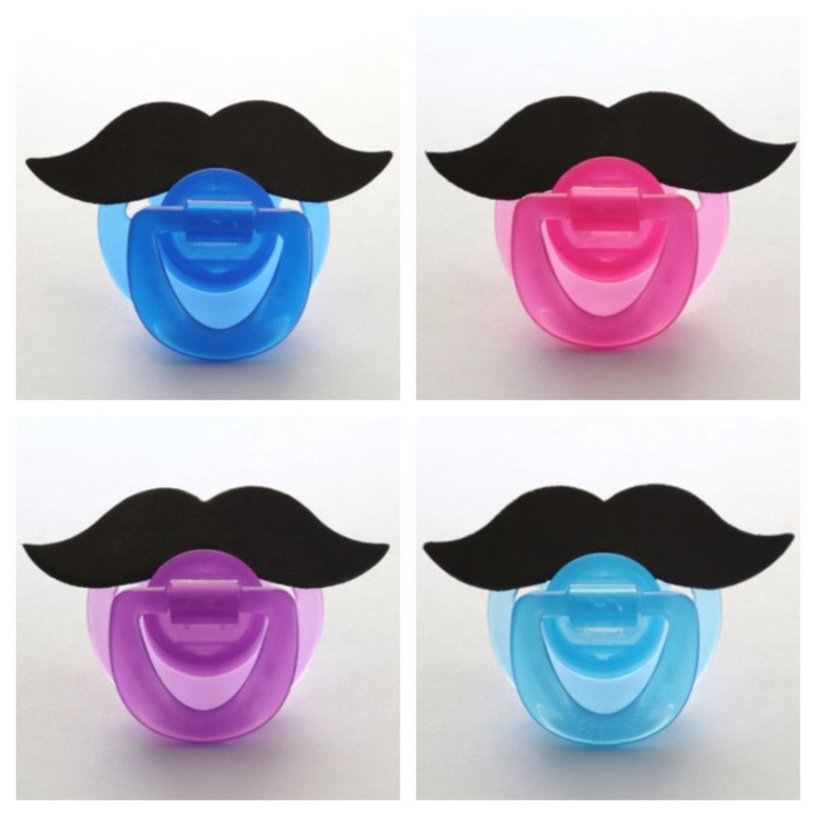 MUSTACHE PACIFIER (pick a Color: Light Blue, Deep Blue, Pink, or Purple ...