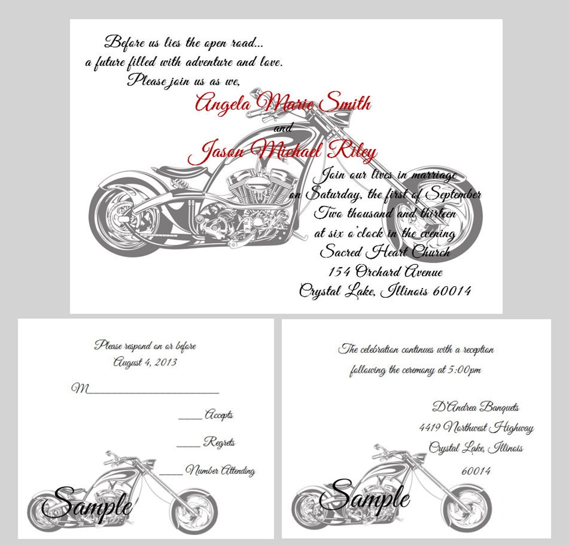 100 Personalized Custom Harley Davidson Motorcycle Wedding Invitations ...