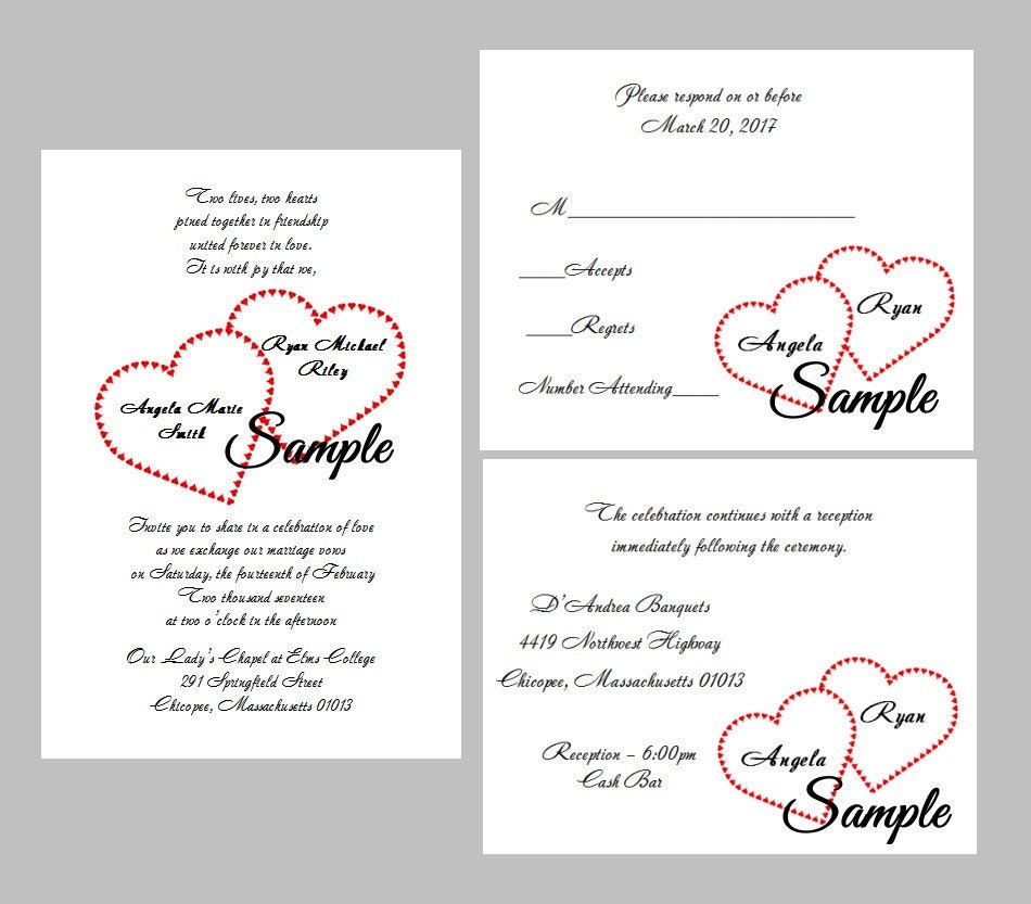 100 Personalized Custom Double Red Hearts Bridal Wedding Ceremony ...