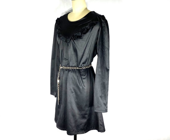 1990s mod black dress - medium - 1990s black silk sat… - Gem