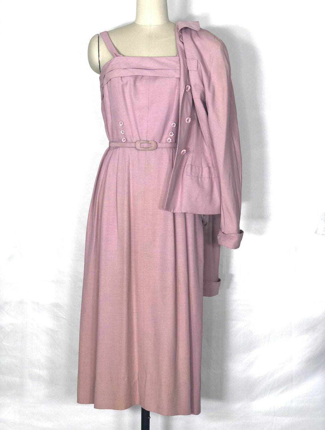 1940s Muted Pink Suit With Sundress - Small - 1940s Suit With Belt and ...